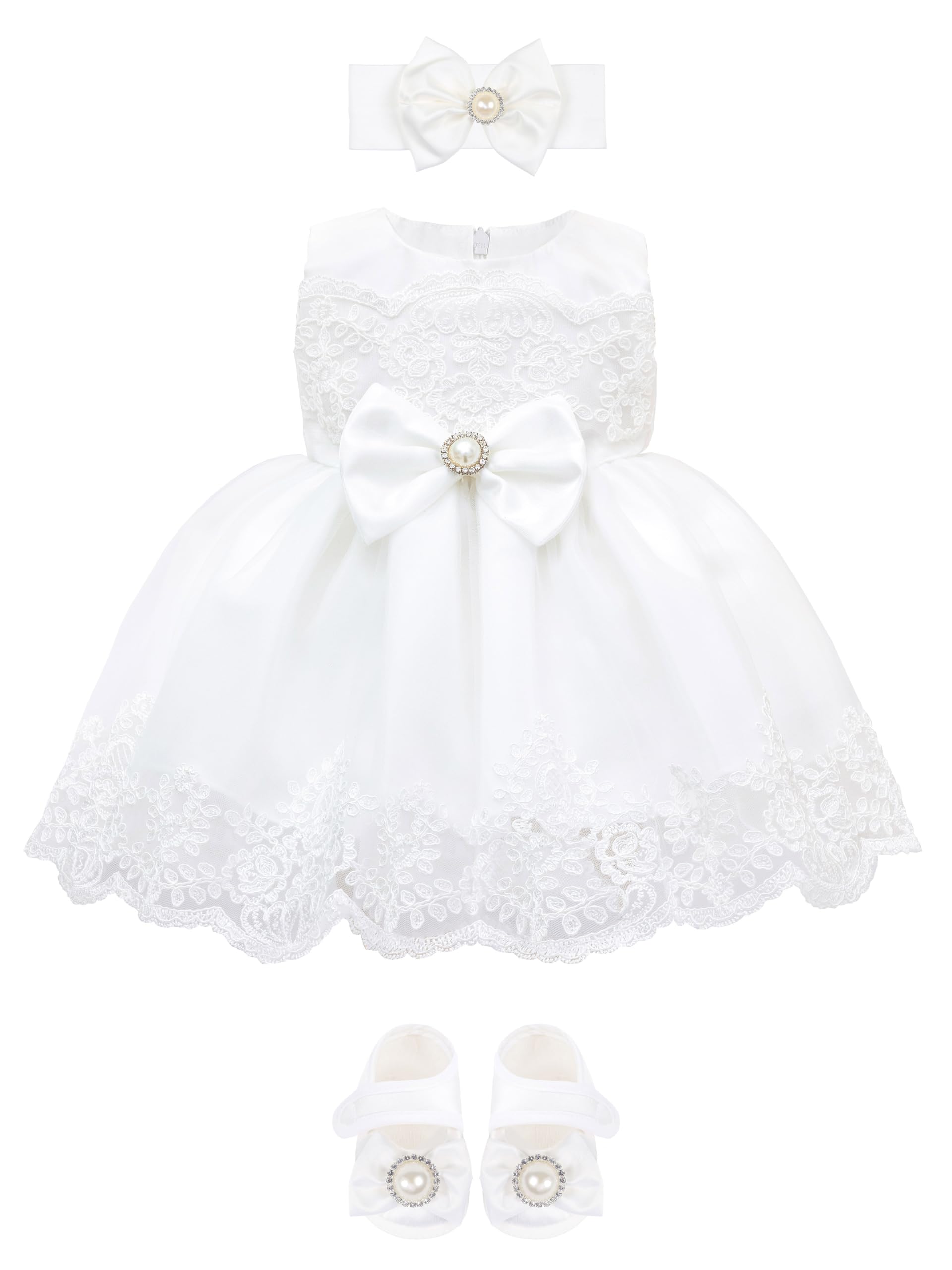 Taffy Baby Girl Christening Baptism Embroidered White Dress Gown 6 Piece Deluxe Set 6-9 Months