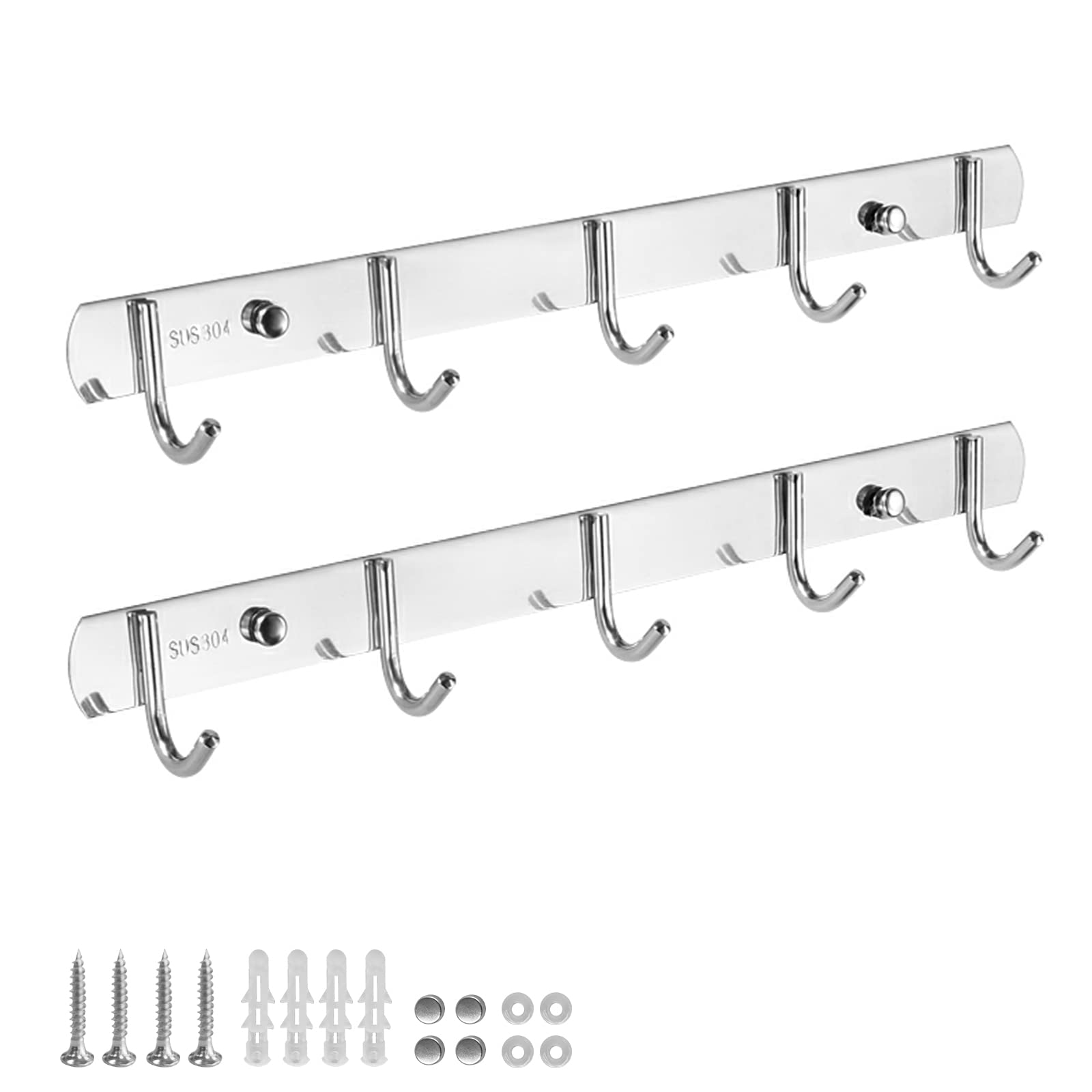 TooCust 2 Pack Thickened 304 Stainless Steel Wall Coat Rack - Heavy Duty Coat Rack Wall Mounted, Modern Wall Coat Rack with Hooks, Durable Wall Hangers,Jacket Hooks,Towel Hook Rack, Silver