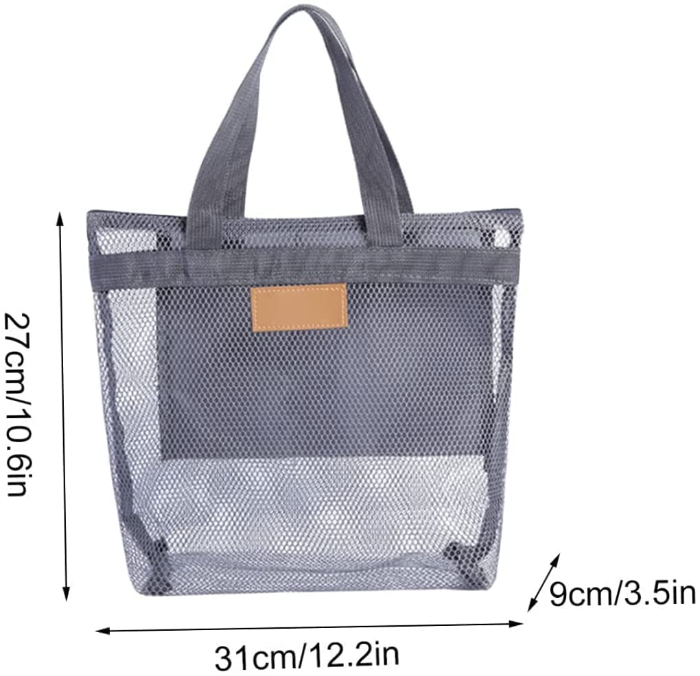 Beach Bag Mesh Shower Caddy Portable Hanging Quick Dry Bath Tote Organizer for Beach Swimming Grey Creative