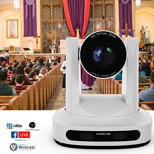 AVIDEONE White POE 30x Zoom PTZ Camera X1,PTZ Camera Joystick Controller X1,Wall Mount Bracket X1