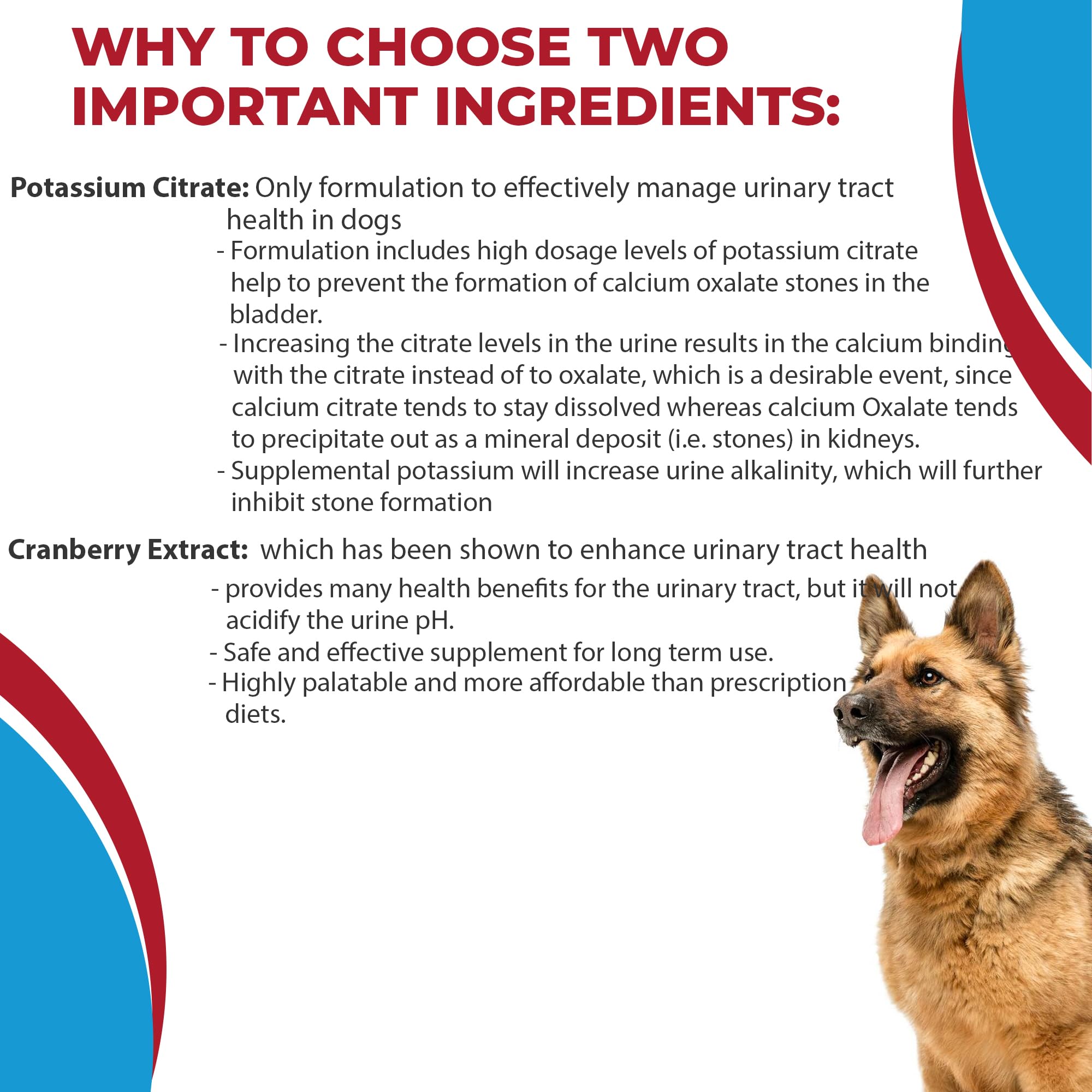 Potassium Citrate Plus Cranberry Supplement for Dogs (100 Tablets) - Urinary Tract Support-Helps Deter Formation of Calcium Oxalate Stones - Deters Bladder & Kidney Stones (Made in U.S.A)