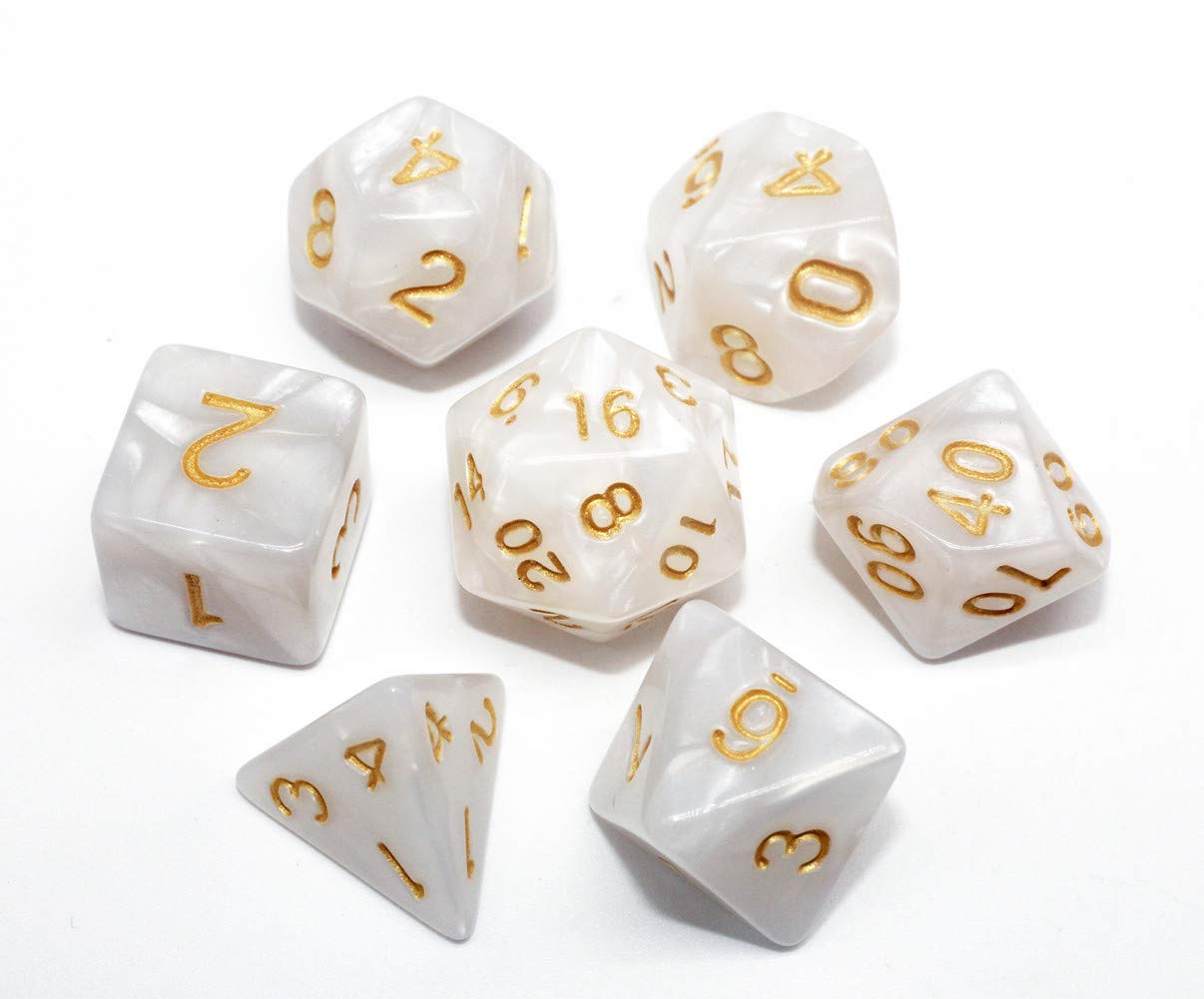 DND Dice Set Pearl White RPG 7-Die Dice Set Fit Dungeons and Dragons(D&D) Pathfinder MTG Role Playing Games Polyhedral Dice with Dice Pouch