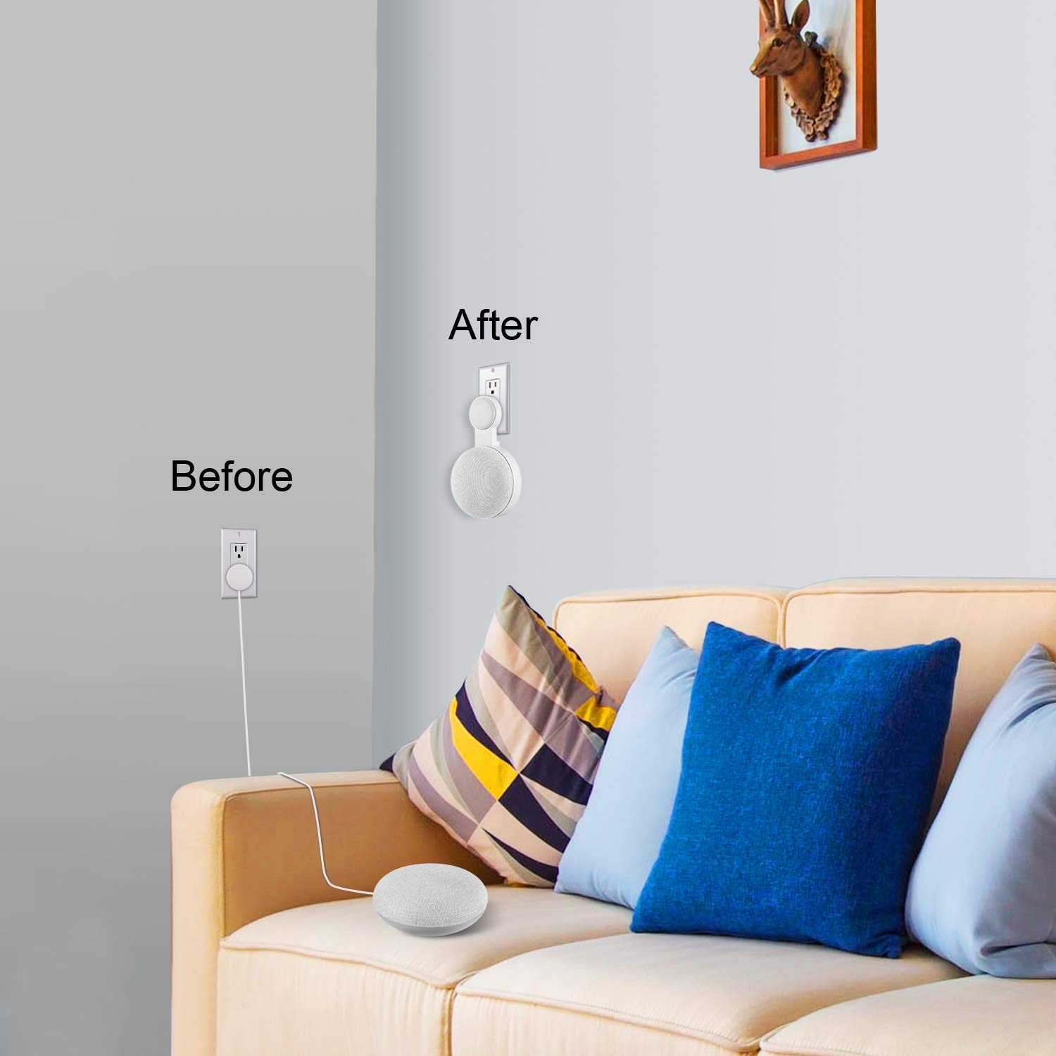 Caremoo Google Home Mini Wall Mount Holder, Space-Saving Design AC Outlet Mount, Perfect Cord Management for Google Home Mini Voice Assistant 2 Pack(White)…
