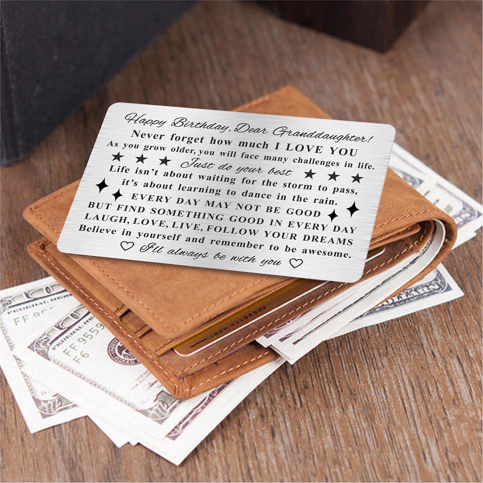 MXRSDF Granddaughter Birthday Card, Granddaughter Bday Gift, Engraved Wallet Card