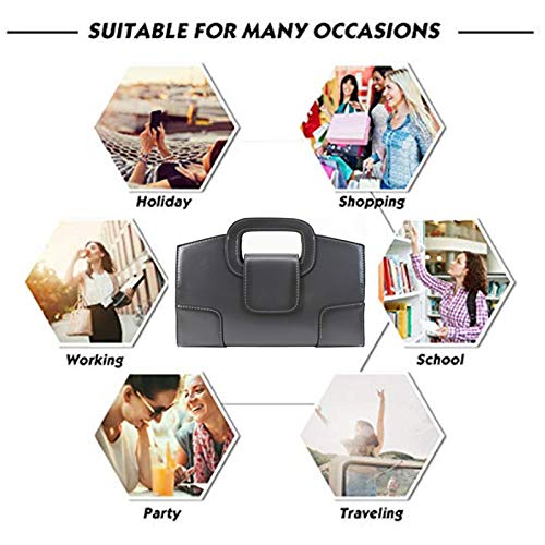 CLARA Women Vintage Flap Tote Top Handle Satchel PU Leather Clutch Handbag Purse Shoulder Bag (00358Gray)