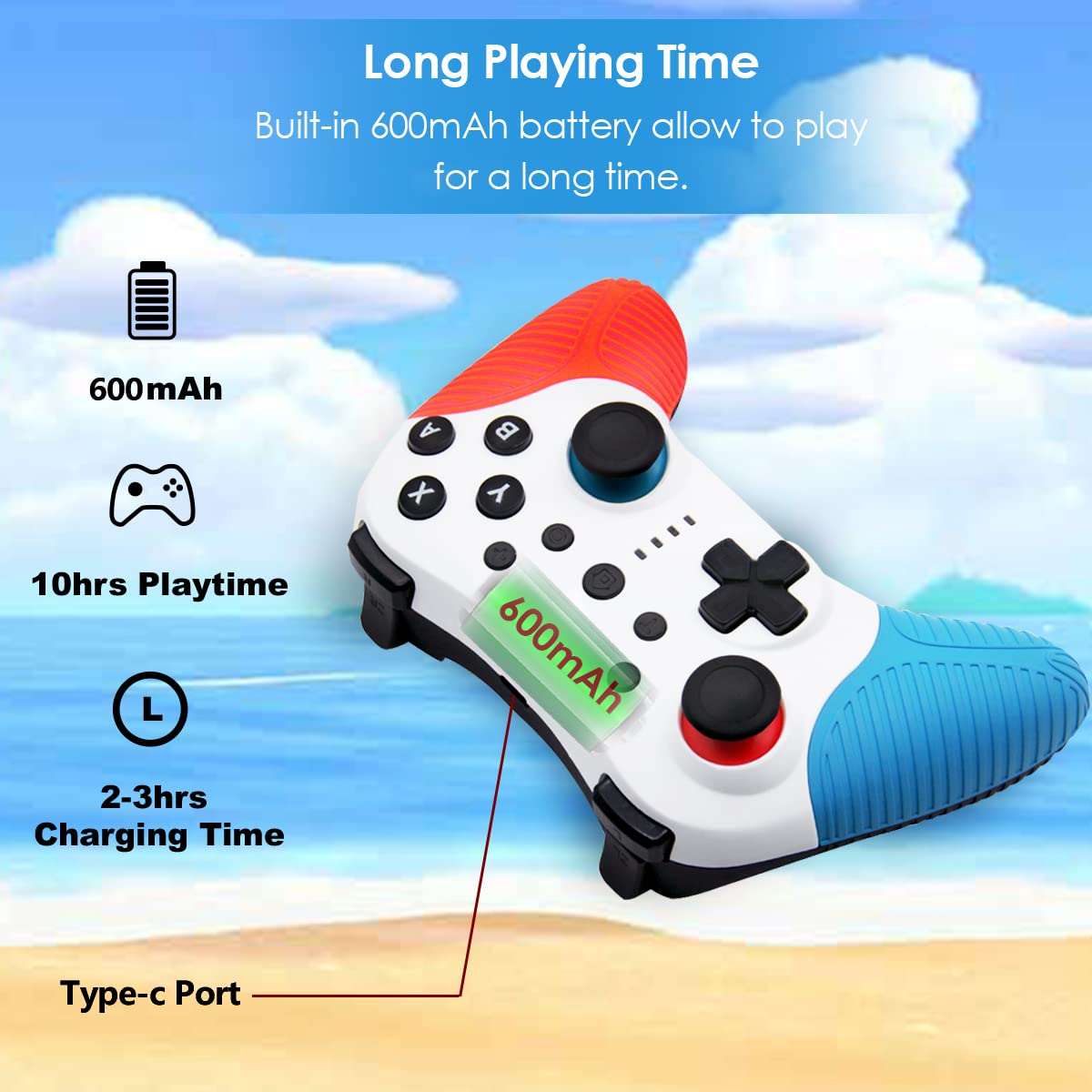KENNEAS Wireless Pro Controller for Switch/Switch Lite, Switch Remote Gamepad with Wake-up, 3-Level Vibration, Turbo, Motion Control Function, 600mAh Battery Wireless Switch Controller