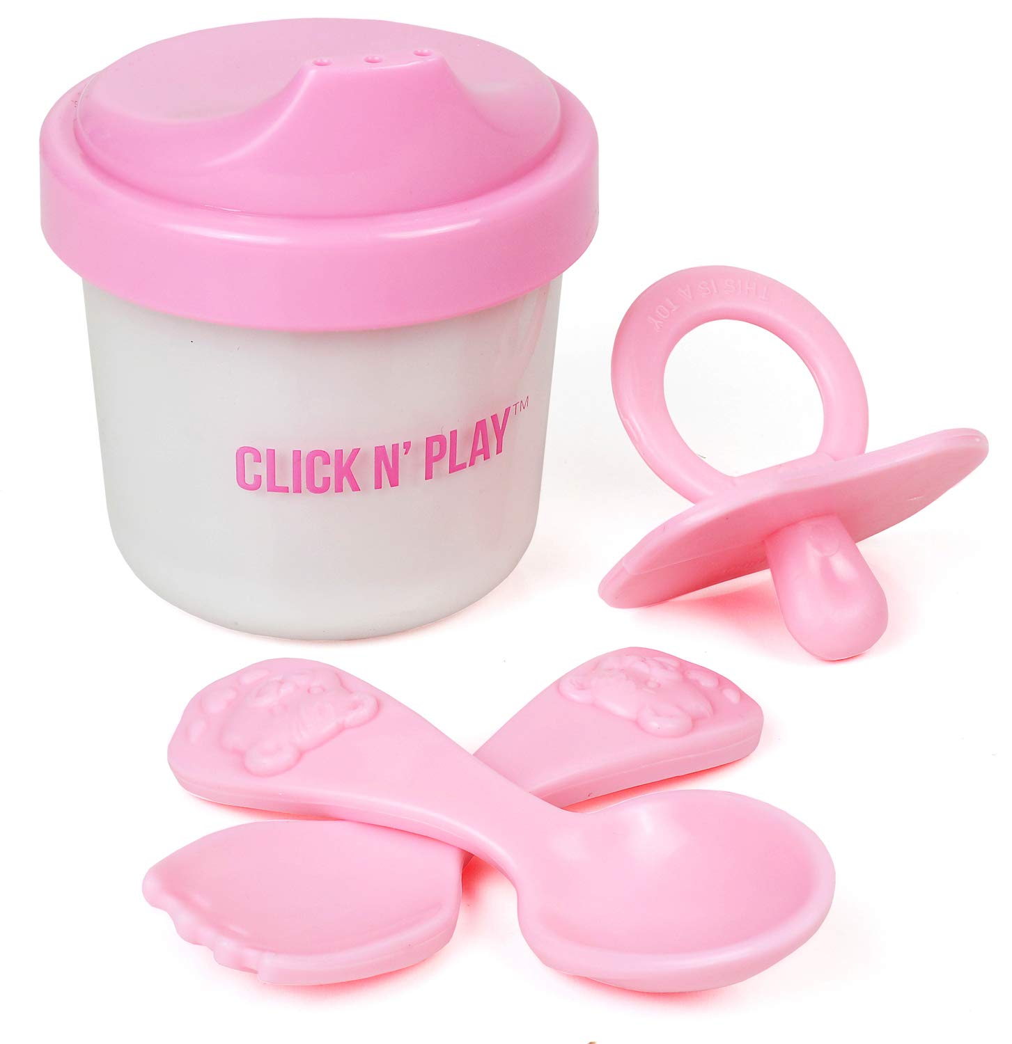 Click N' Play Magic Disappearing Sippy Cup & Doll Pacifier Set, Baby Doll Bottle with Milk, Accessories for Kids Ages 2-4, Pink