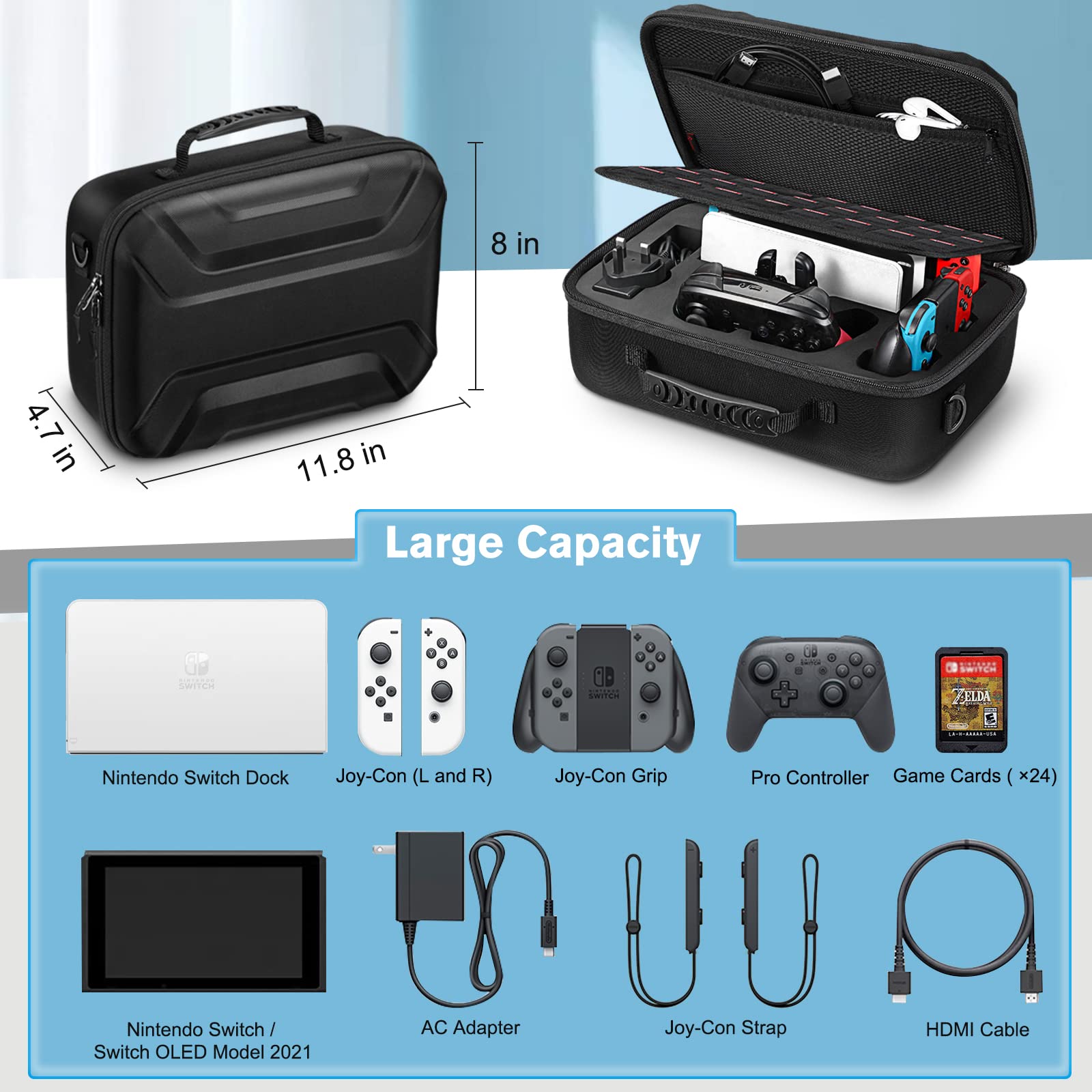 Fintie Carrying Storage Case for Nintendo Switch OLED Model 2021/ Switch 2017, Portable Travel All Protective Hard Messenger Bag Soft Lining for Switch Console Pro Controller & Accessories (Black)
