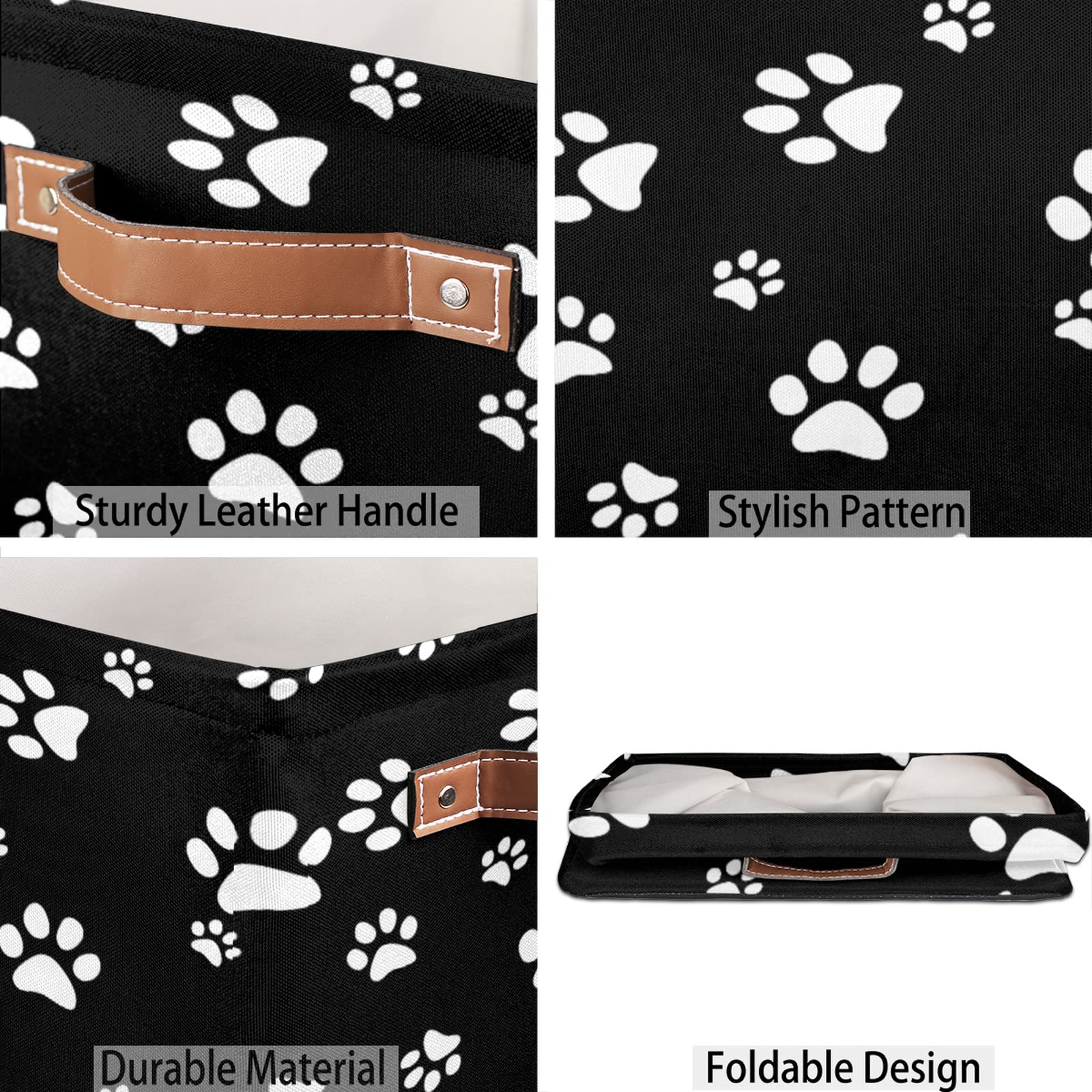 Dog Paw Print Storage Basket for Closet, Animal Puppy Footprint Storage Bins with Handles, Foldable Storage Cube Boxes for Toys Shelves Pantry Nursery Organizing