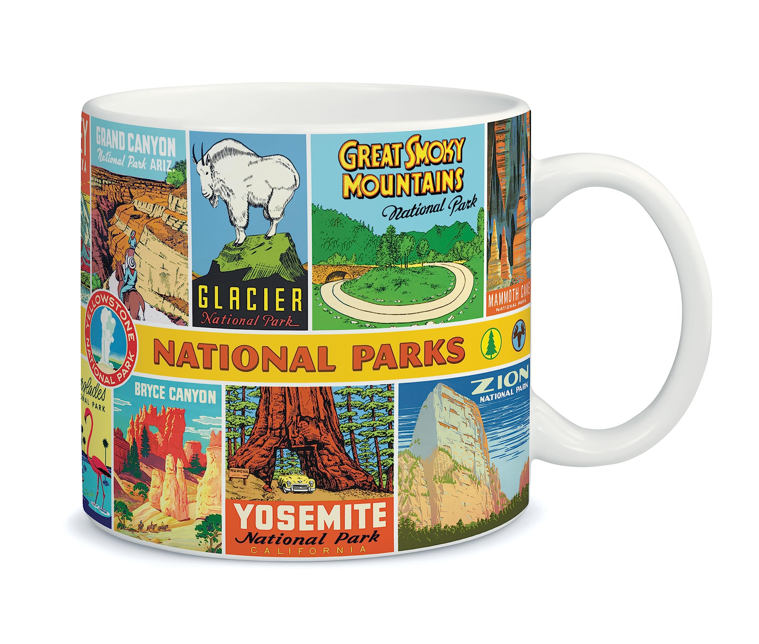 Cavallini Vintage Coffee Mug, Ceramic Mug with National Parks Design