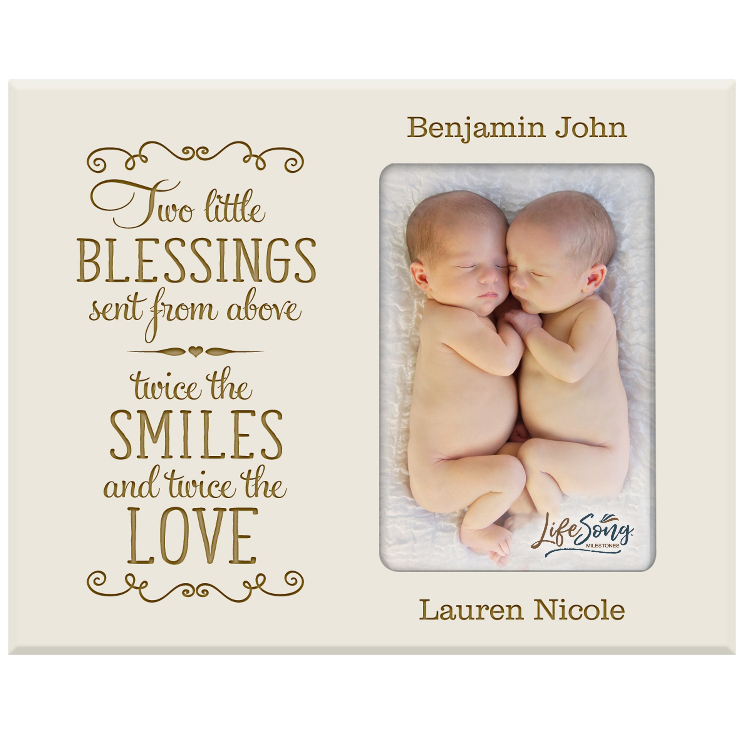 Personalized New Twins baby gifts for twins picture frame for boys and girls Custom engraved Twin Baby Essentials For Boys and Girls photo frame for new parents nana,mimi and grandparents (Ivory)