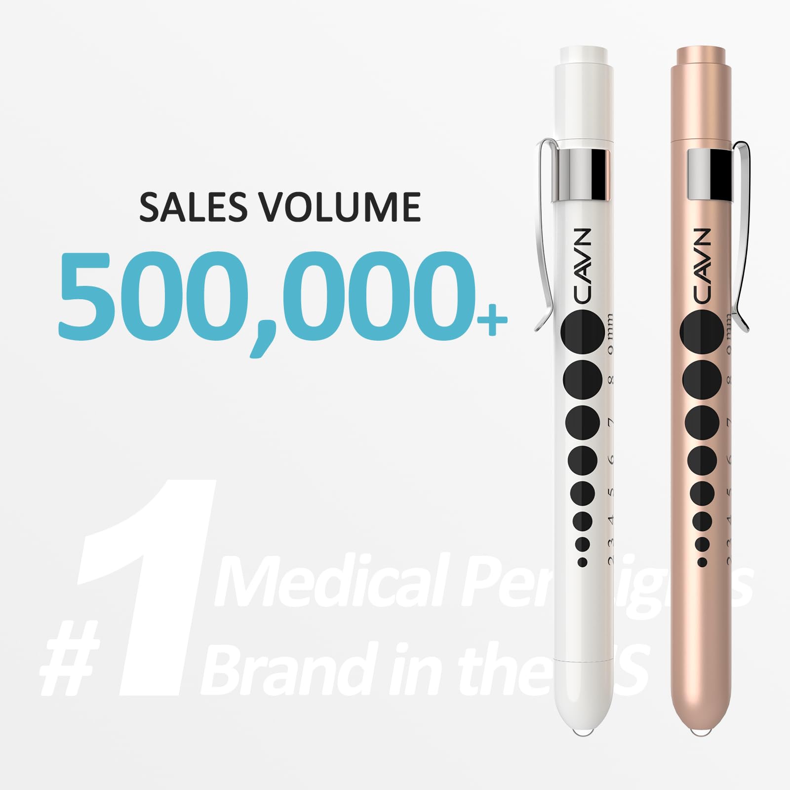 CAVN Pen Light with Pupil Gauge LED Penlight for Nurses Doctors, 2 Pcs Reusable Medical Penlight for Nursing Students (Rose Gold/White)