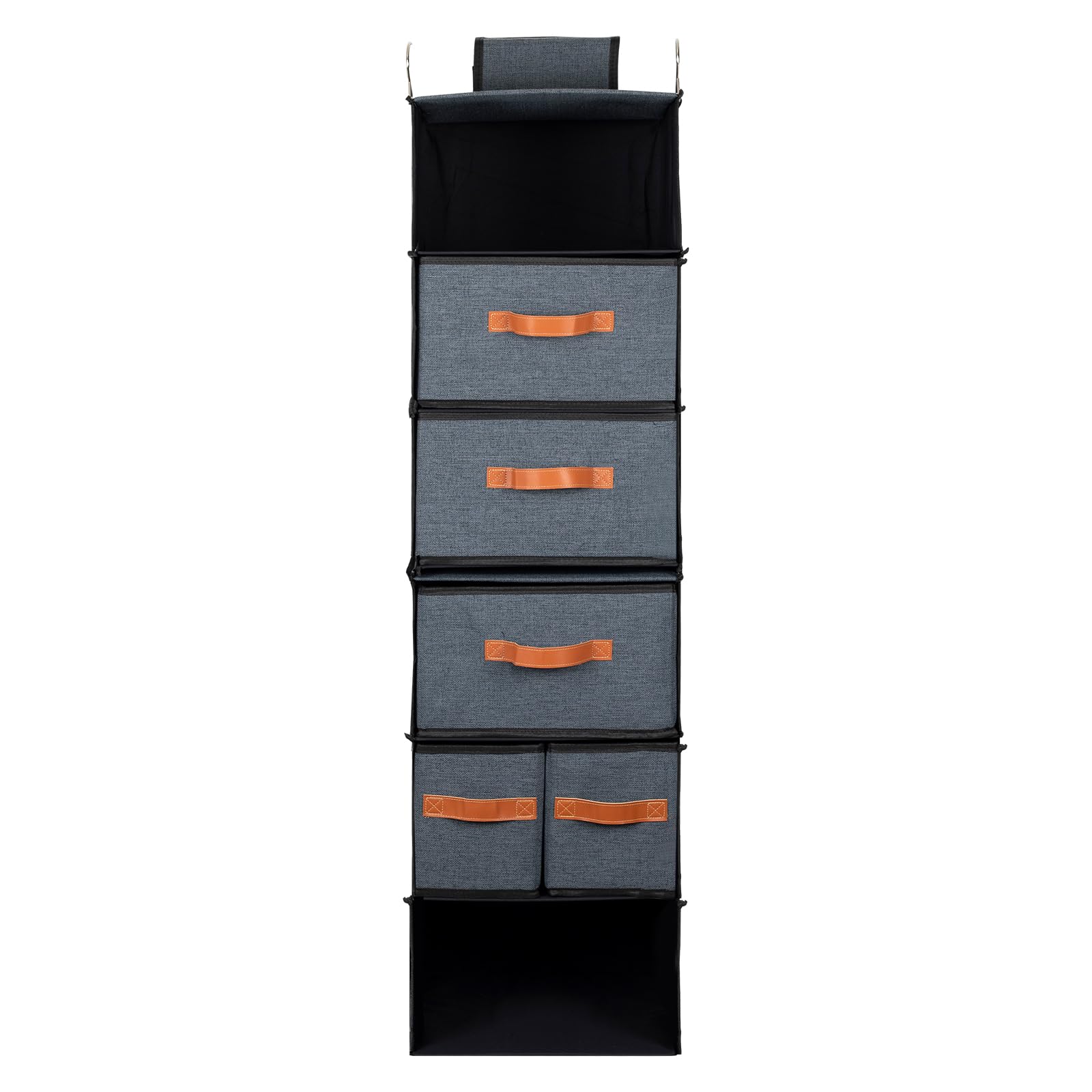 BinWhiz 12.6x12.6x44.1 Inch Hanging Closet Organizer and Storage Shelves, 6-Tier Shelf Clothes Organizers Bins with Drawers and Hooks for Closet Wardrobe Organization and Storage - Gray