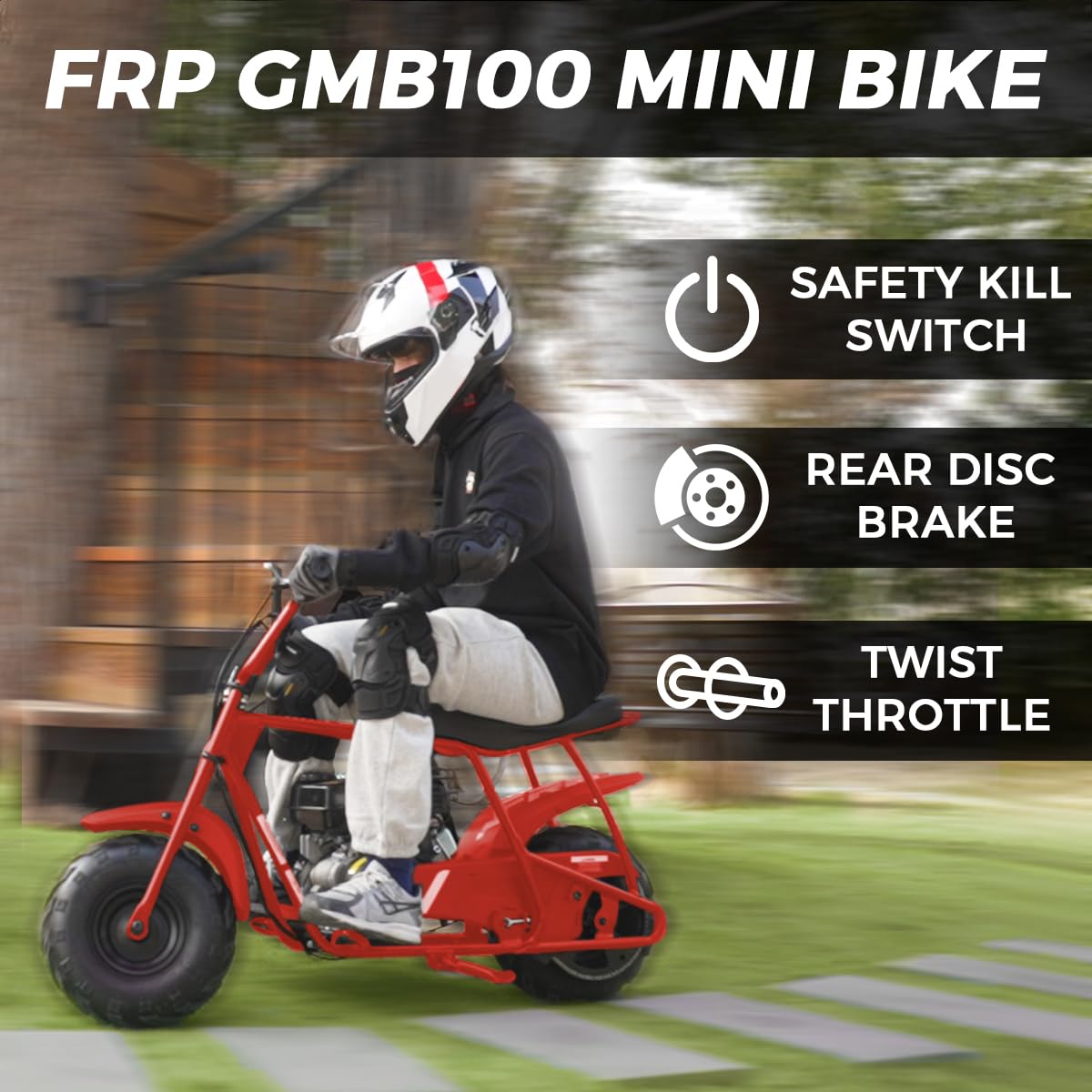 FRP GMB100 Mini Bike, 99CC 4-Stroke Mini Bikes for Adults, Off-Road Motorcycle W/LED Headlight, Goggles, Gloves and Neck Gaiter Up to 28 Mph, Weight Support Up to 220 LBS(Red)