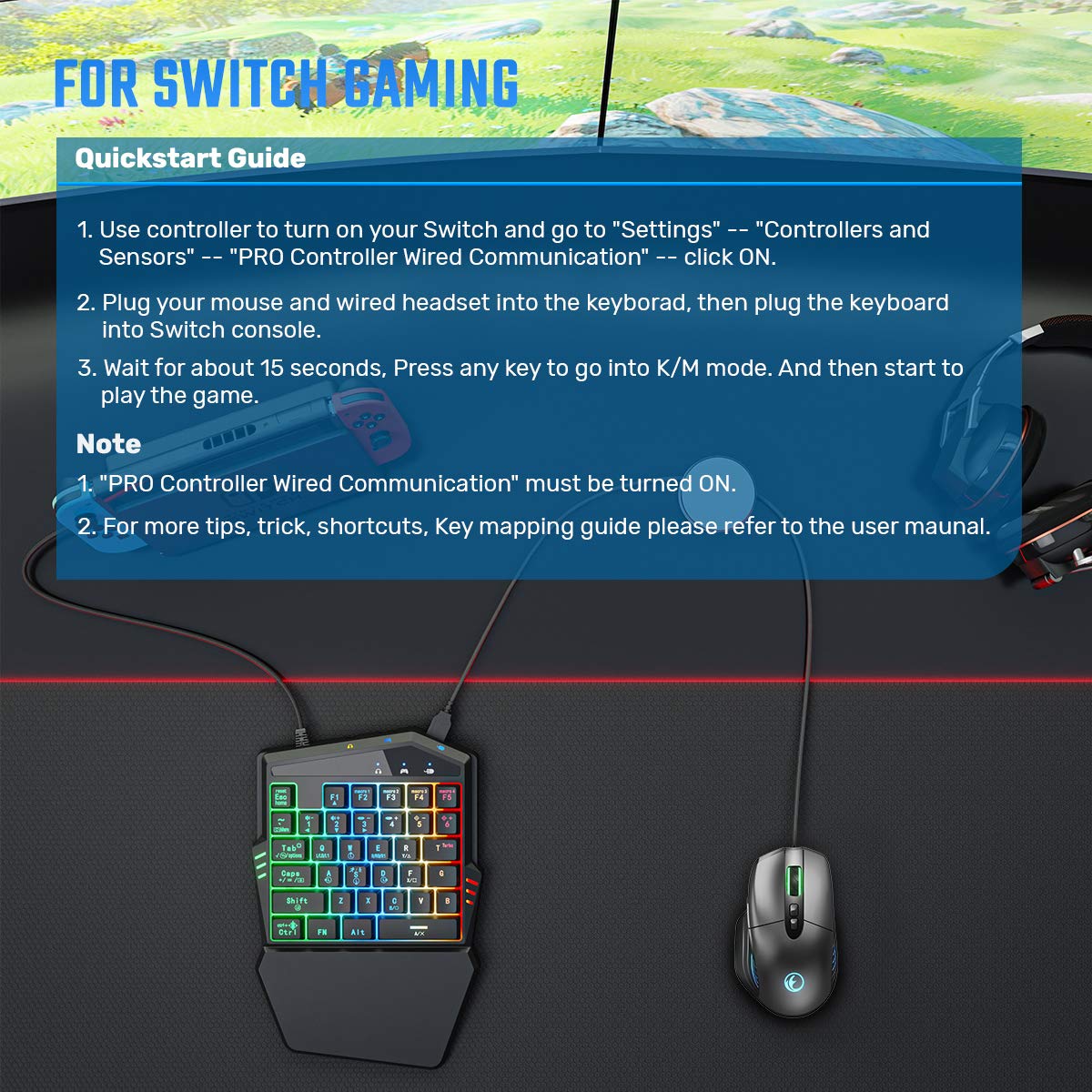 Keyboard and Mouse Combo Set Adapter for PS4 / Switch/Xbox One, IFYOO KMAX2 Plus Game Console Wired Converter Compatible with Fortnitee/PUBGG/Rainbow Six Siege and Other FPS Shooting Games