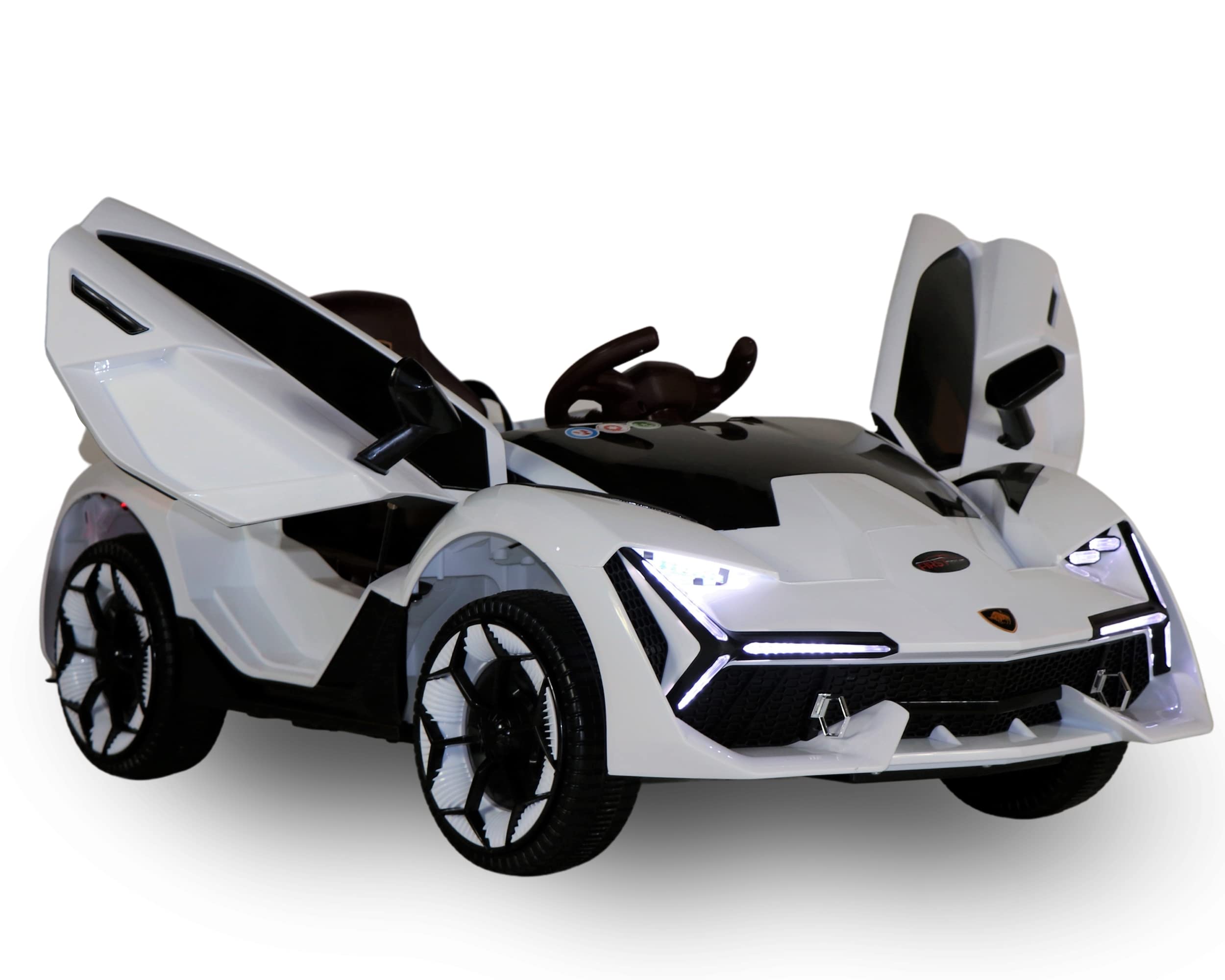 First Drive Lambo Concept 12v Car for Kids to Drive for Boys/Girls - Dual Motor Electric Power Ride on Car with Remote, MP3, Aux Cord, Led Headlights, and Premium Wheel (White)