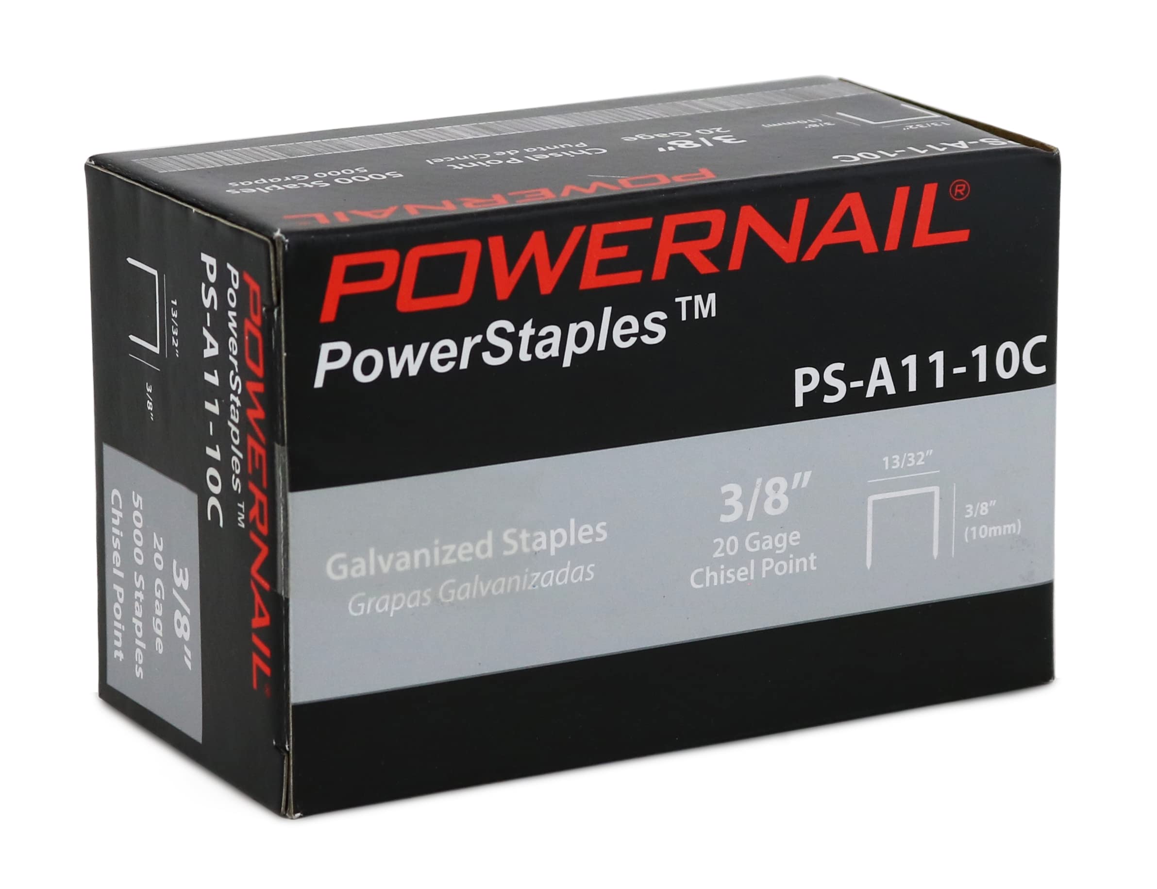 Powernail PSA1110C 20 Gauge 13/32 Inch Crown 3/8 Inch Length Chisel Point Collated Galvanized Staples, A11 / T50 Series (Box of 100,000)