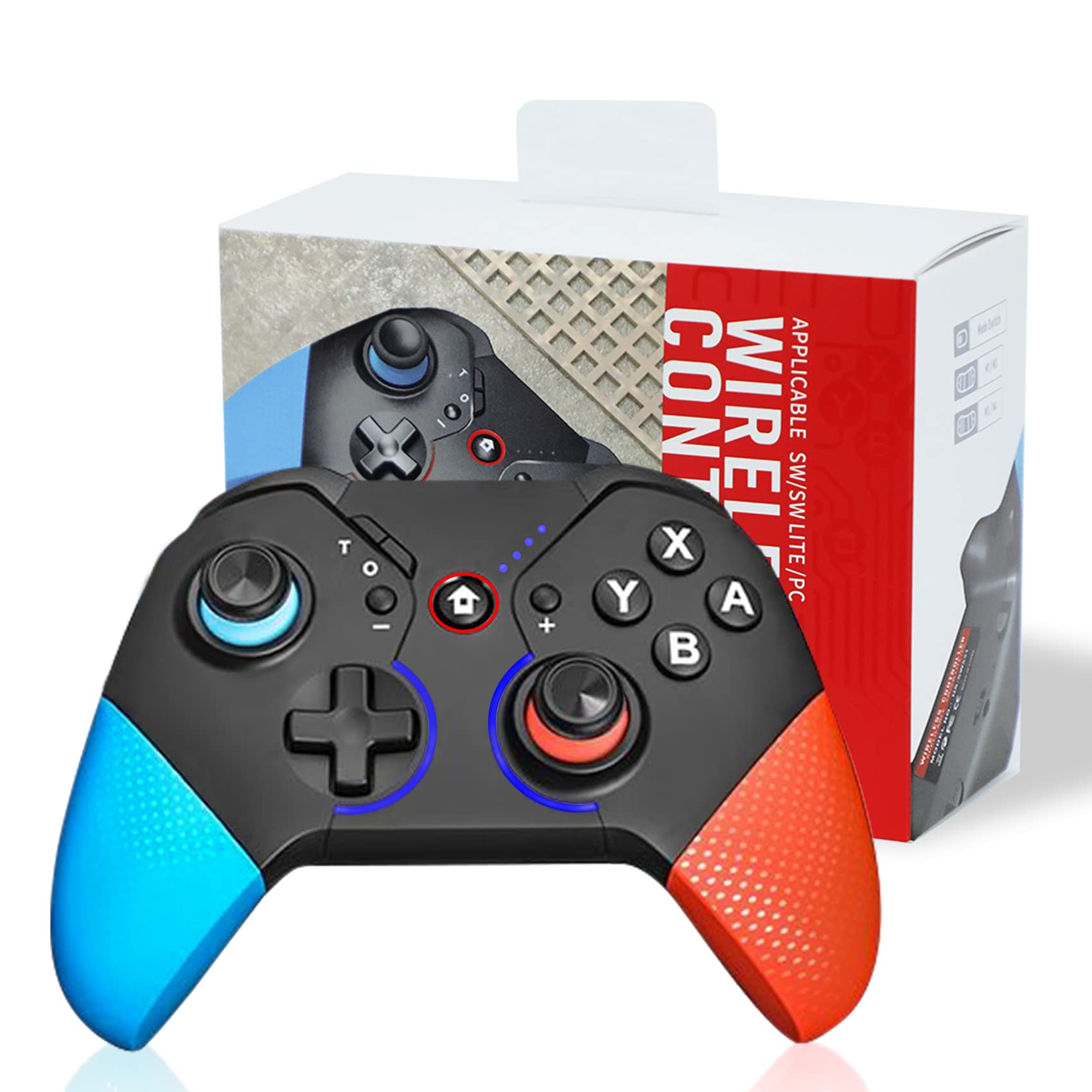 Aizami Wireless Pro Controller with RGB Breathing Light - Upgrade Controller for Nintendo Switch/Lite/Windows with Wake Up, Turbo, Gyro Axis, Dual Shock,Customizable Button (Red Blu