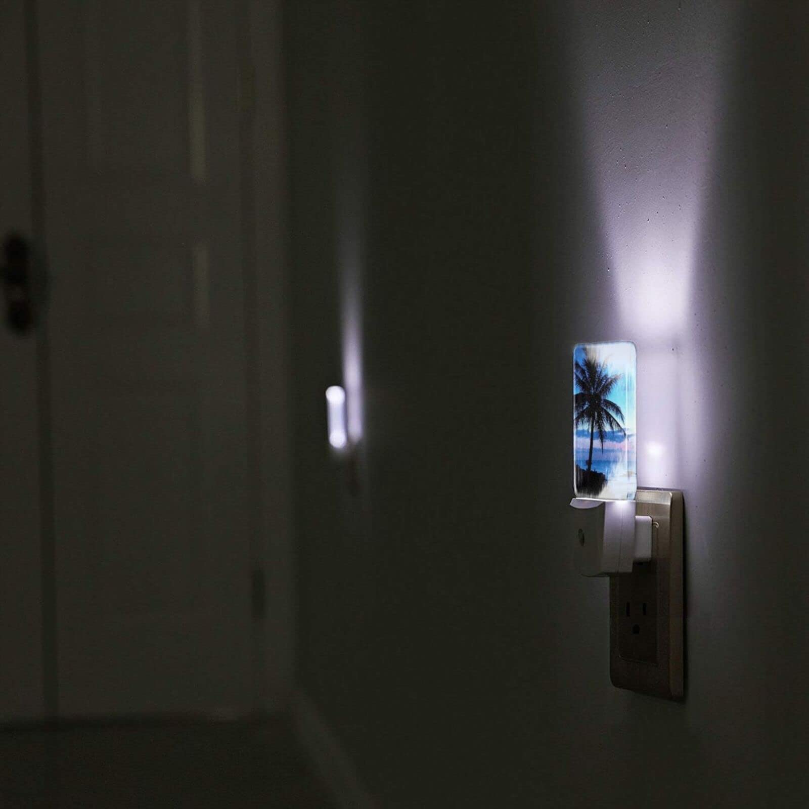 AWNEVZU Ocean Beach Palm Trees Night Light Plug into Wall for Kids Bedroom Room with Dusk to Dawn Sensor Compact Led Nightlight Nursery Hallway Kitchen Decor Lamp