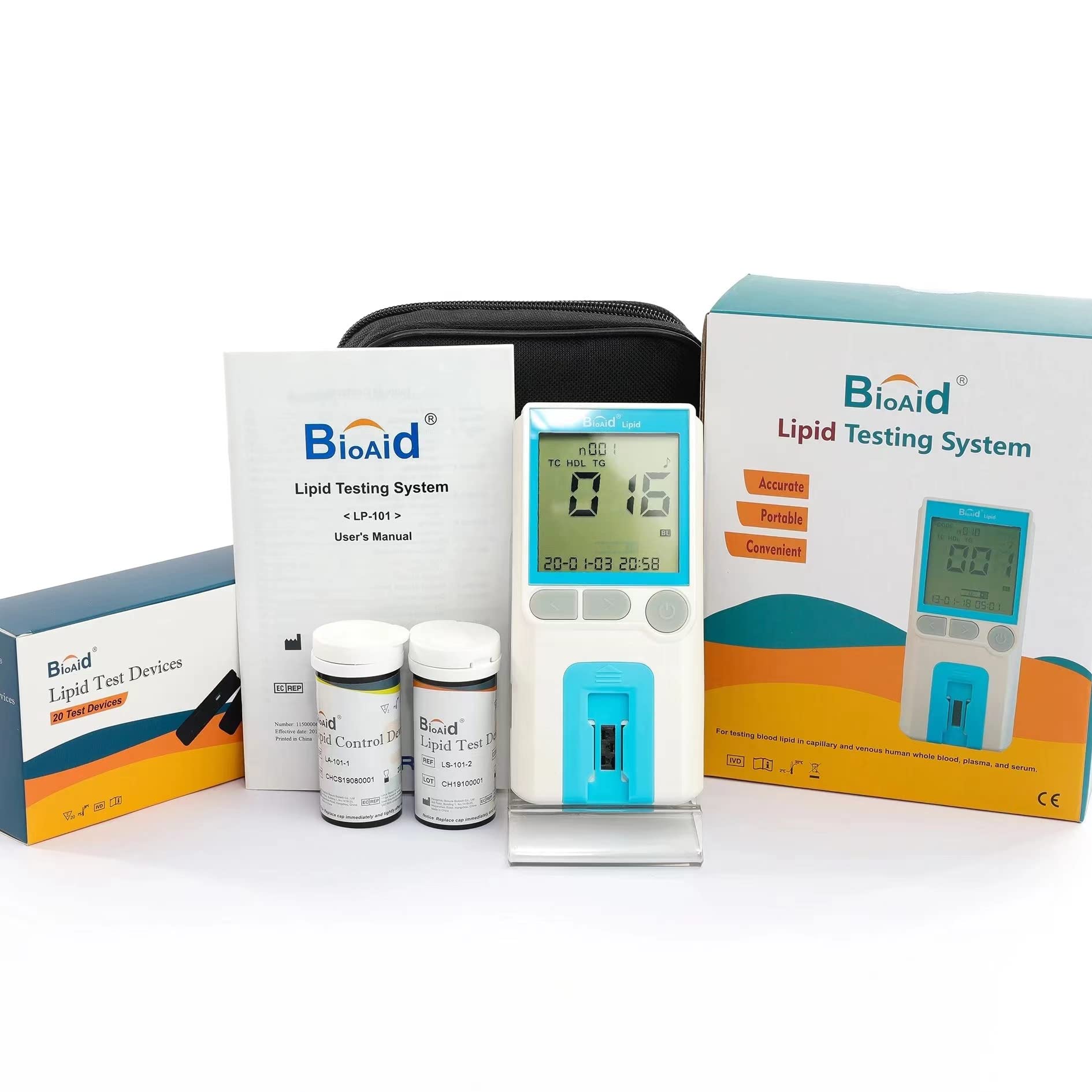 Bioaid Lipid 3in1 Multiparameter Total Cholesterol,HDL,LDL and Triglicerides Meter test kit with 5pcs 3in1 Strips.
