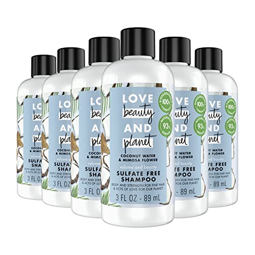 Love Beauty And Planet Volume and Bounty Hair Shampoo Thickening Coconut Water & Mimosa Flower Sulfate Free 3 oz, 12 Pieces