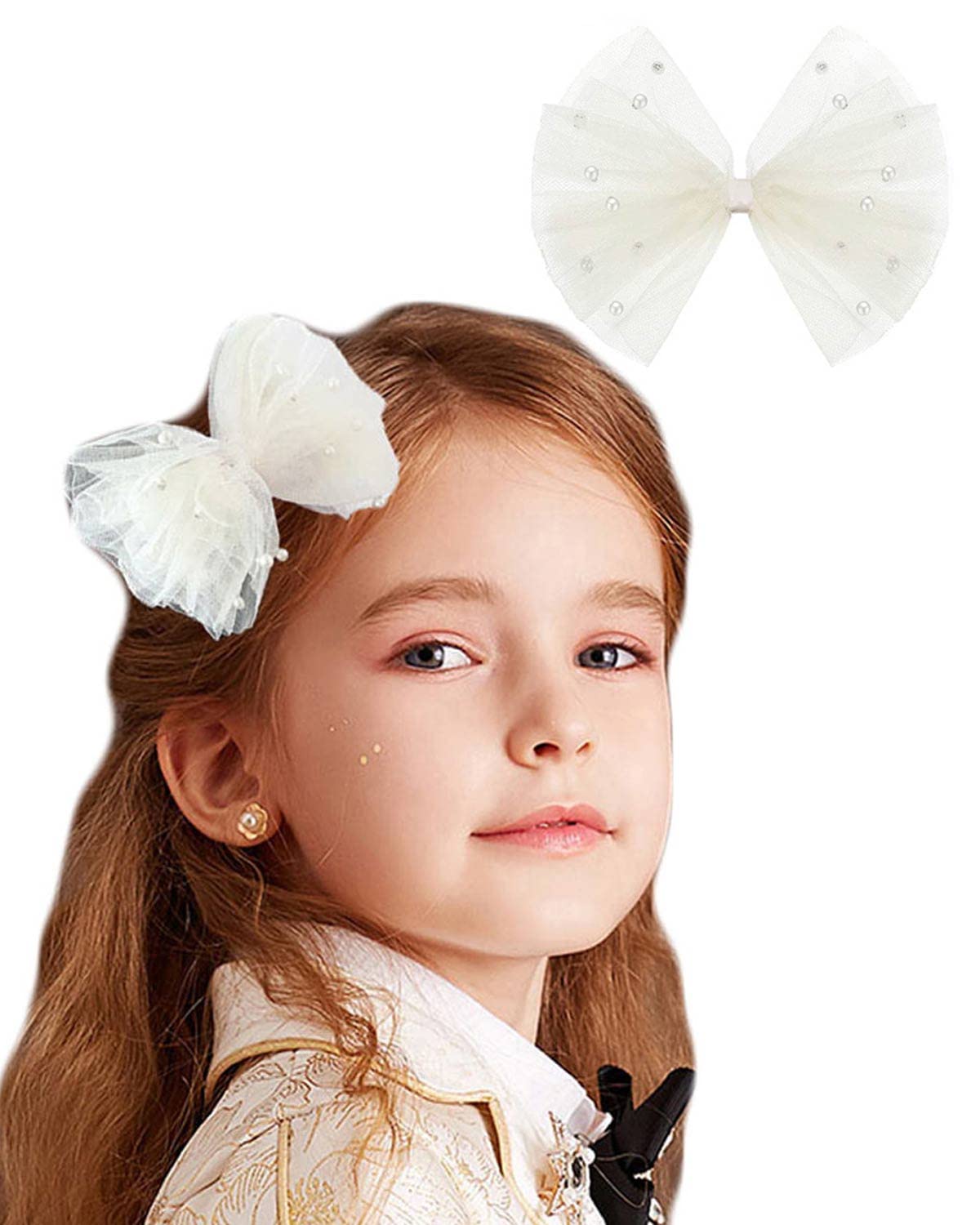 Baby Girl Pearl Bow Hair Clip First Communion Hair Accessories for Women Sweet Cute Bridal Wedding Photo Daily Wearing Party Decoration(1pcs)