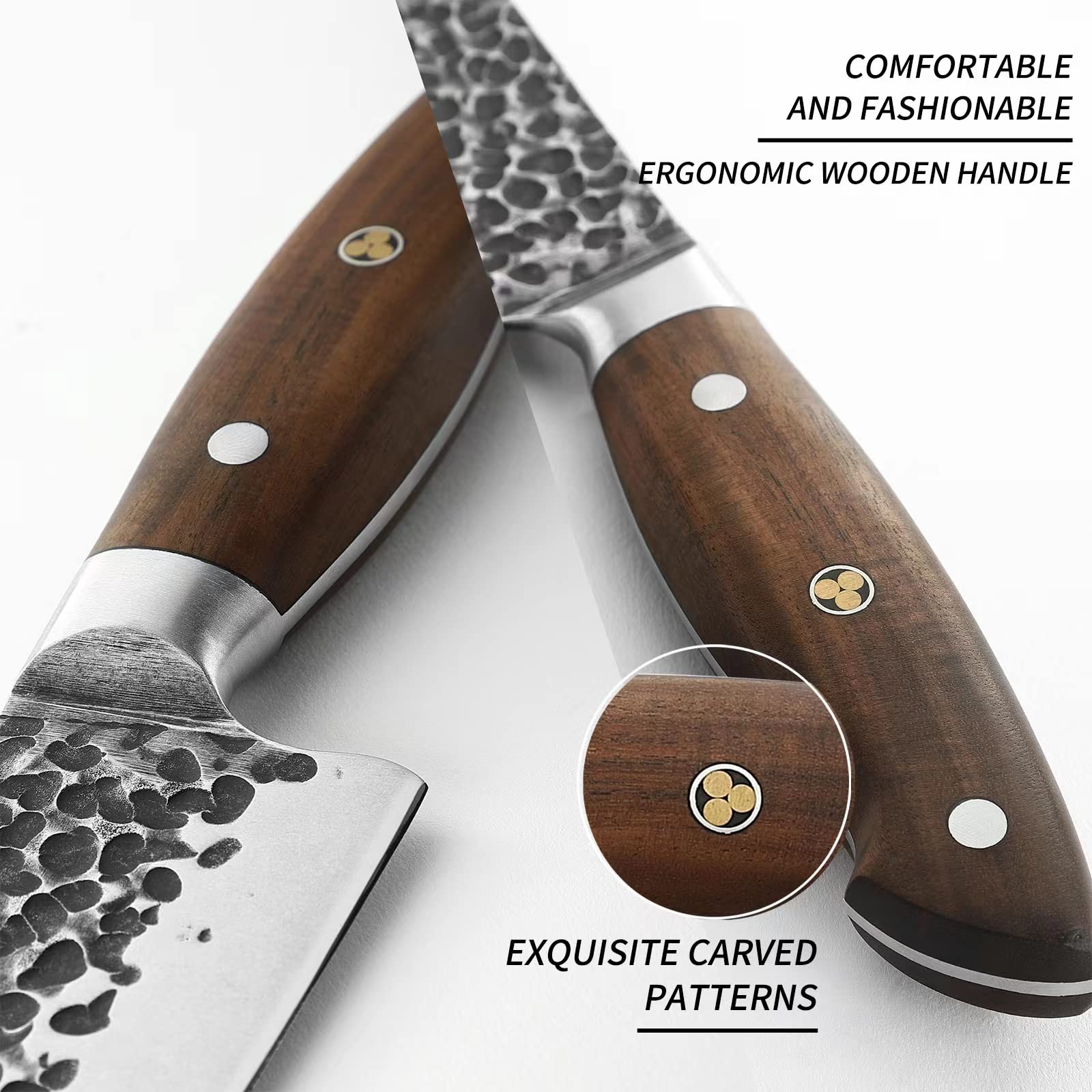 BearxBee Chef Knife Steak Knife,Comfortable Wooden Handle,High Carbon Stainless Steel 8 inch Stable Durable Knife for Kitchen,Chef,Cooking