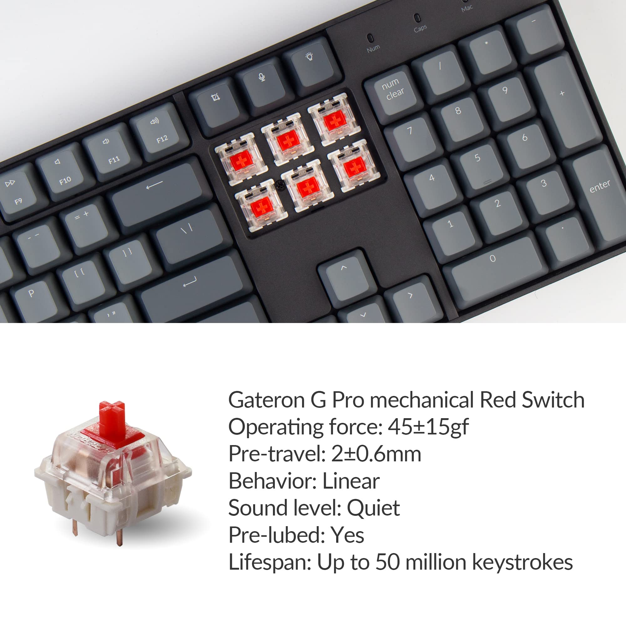 Keychron K10 Full Size Layout Bluetooth Wireless/USB Wired Mechanical Gaming Keyboard for Mac with Gateron G Pro Red Switch/Multitasking/RGB Backlight 104 Keys Computer Keyboard for Windows Laptop
