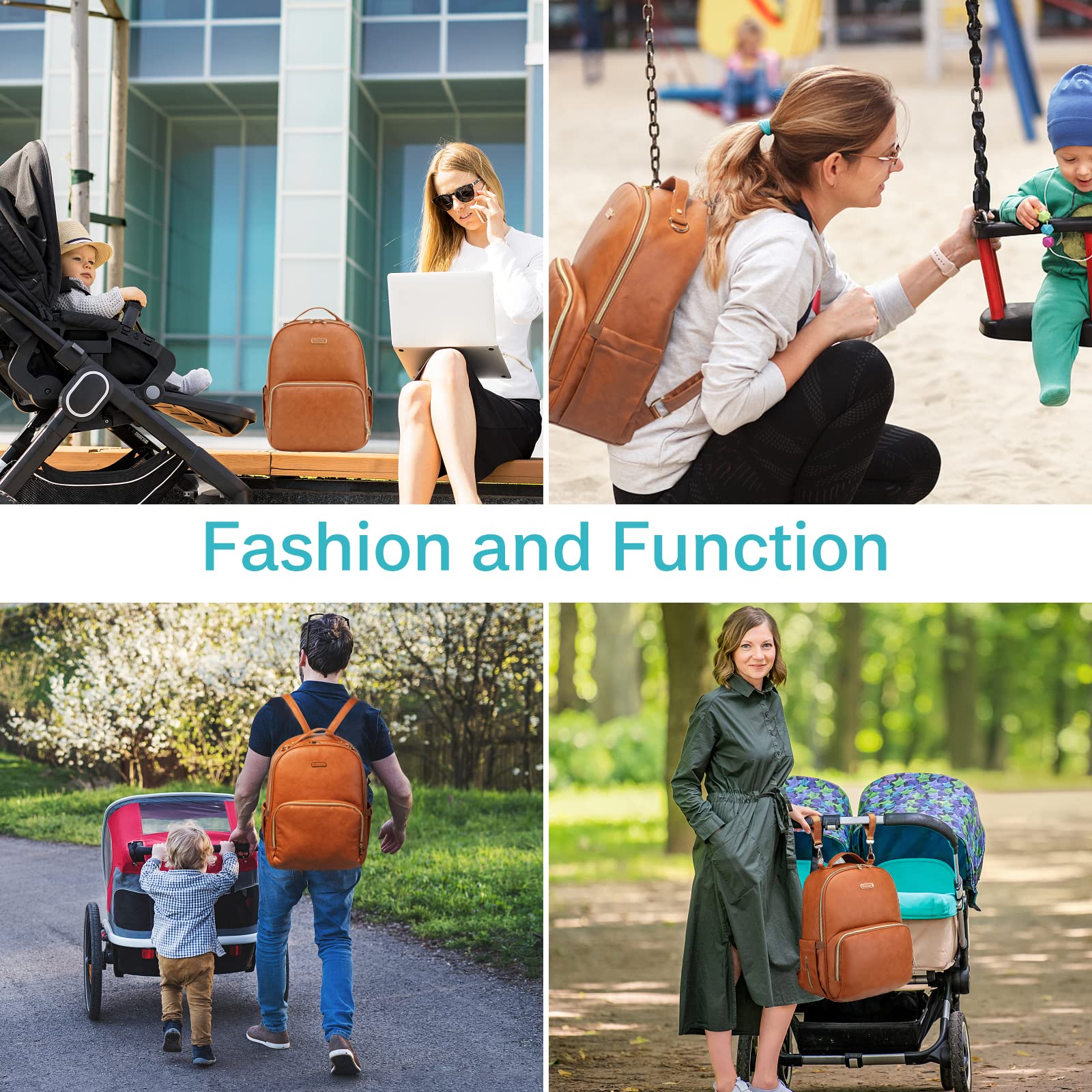 Beaulyn Leather Diaper Bag Backpack with Changing Pad - 14 Pockets Large Capacity Waterproof Baby Bag Backpack for Mom Dad, Perfect Baby Shower Gifts
