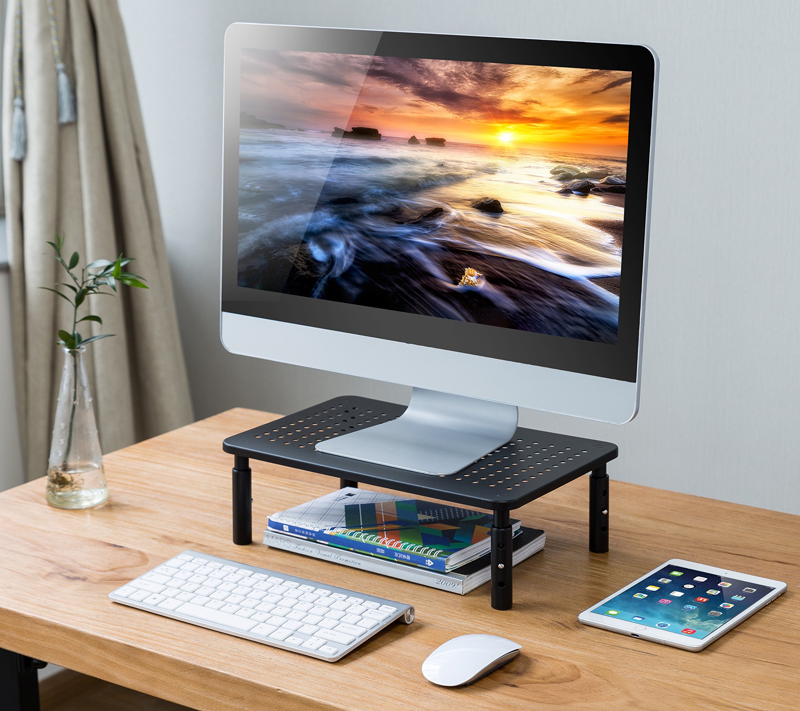 Premium PC Monitor & Laptop Stand with Sturdy, Stable Black Metal Construction. Fashionable Riser is Height Adjustable with Non-Skid Rubber. Perfect for Computer Monitor, iMac Stand, Computer Shelf