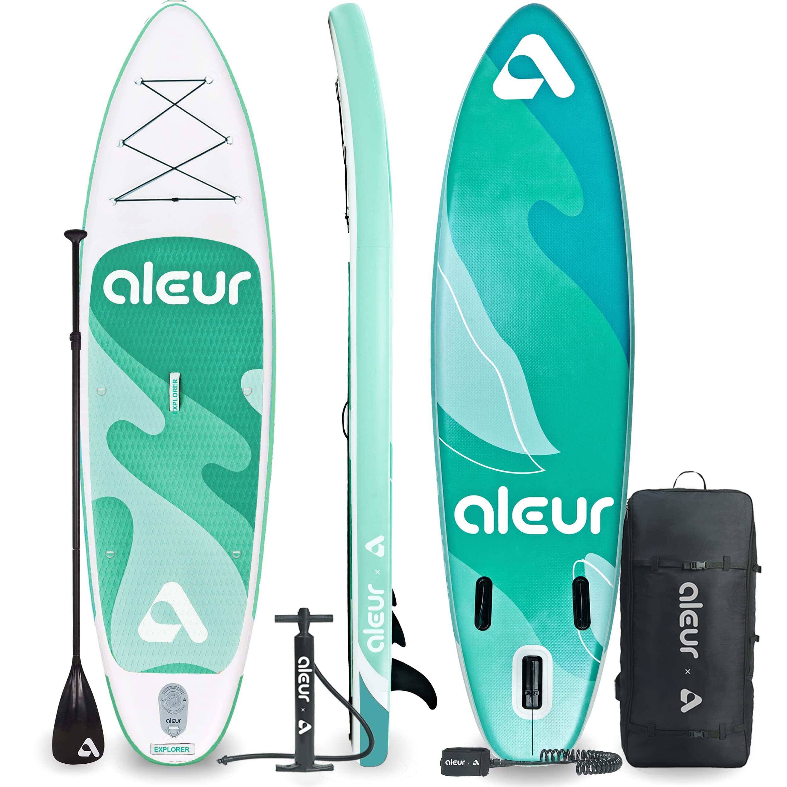 aleur 2020 Explorer Inflatable Stand Up Paddle Board Package W Premium SUP Accessories & Backpack, Non-Slip Deck, Leash, Paddle and Hand Pump | Elegant, Fun, Portable,Versatile (Pastel)