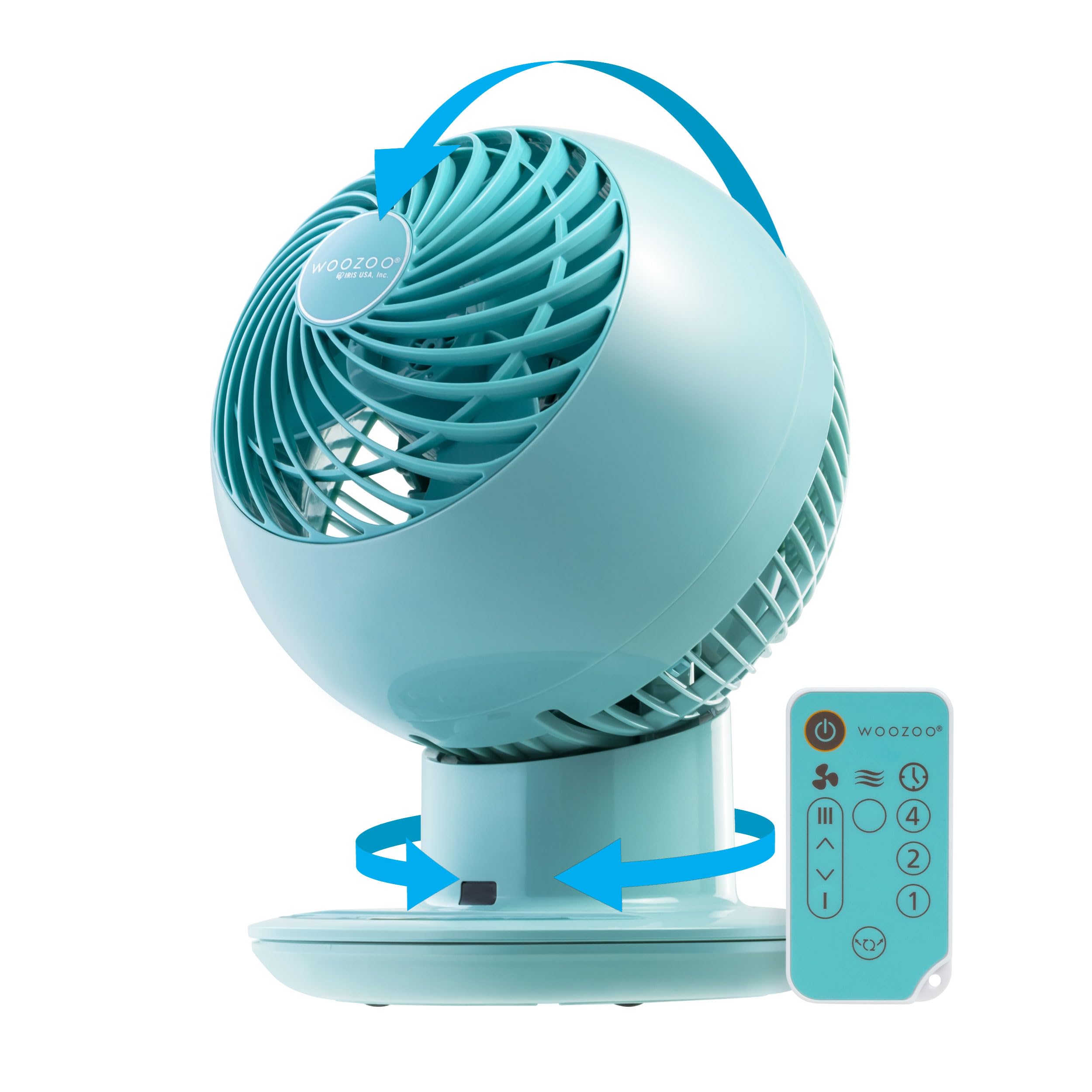 IRIS USA WOOZOO Fan with Remote, Oscillating Fan, Desk Fan, Table Air Circulator, Globe Fan, 5 Speeds, 82ft Max Air Distance, 4h Timer, 11 Inches, 90° Adjustable Tilt, Low Noise, Blue