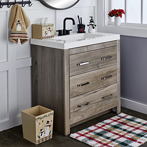 SKL Home Christmas/Winter/Gift Rustic Plaid Snowman Waste Basket, Multicolored