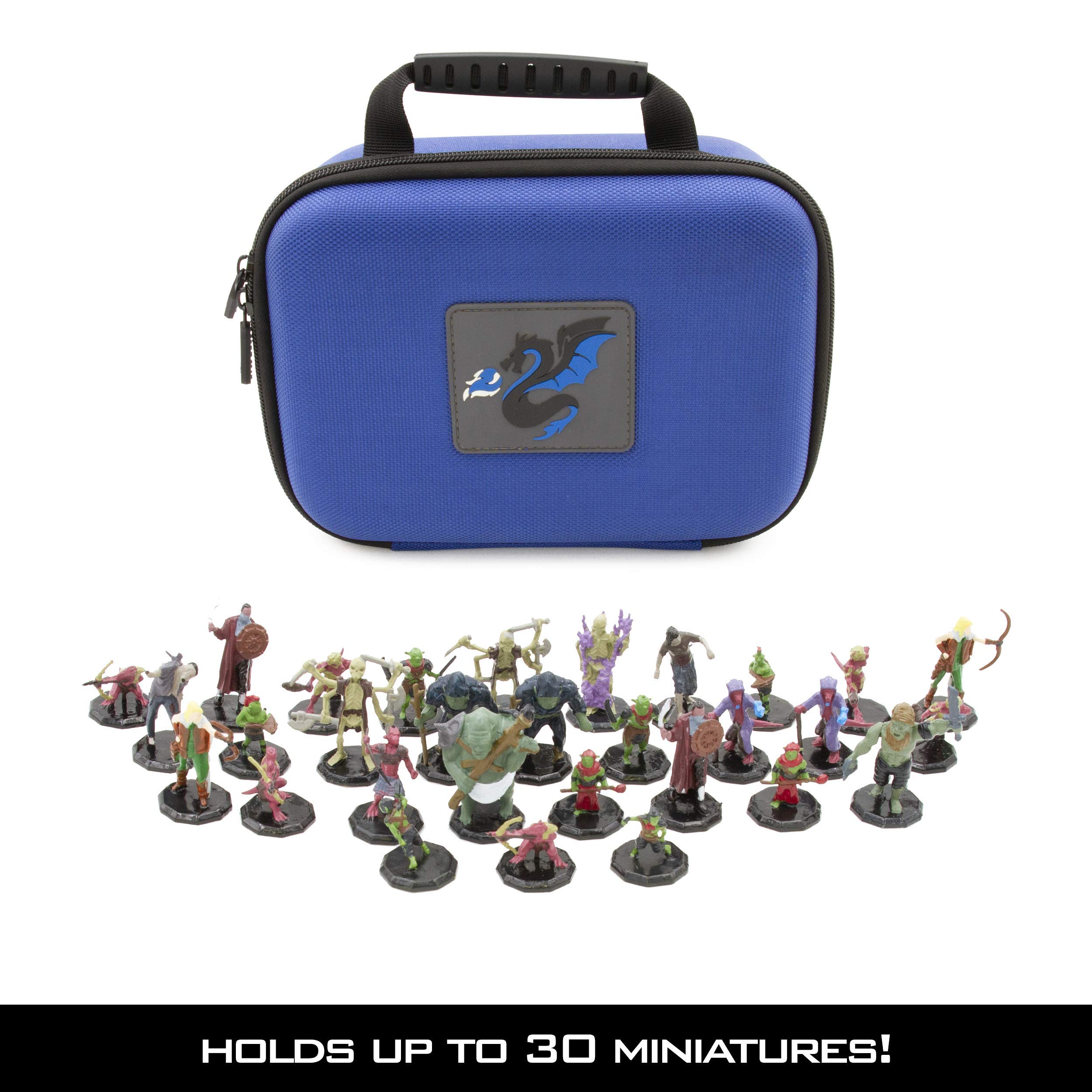 CASEMATIX Miniature Storage Hard Shell Figure Case - 30 Slot Figurine Minature Carrying Case with Adjustable Strap and Accessory Storage Compatible with Warhammer 40k, DnD and More!