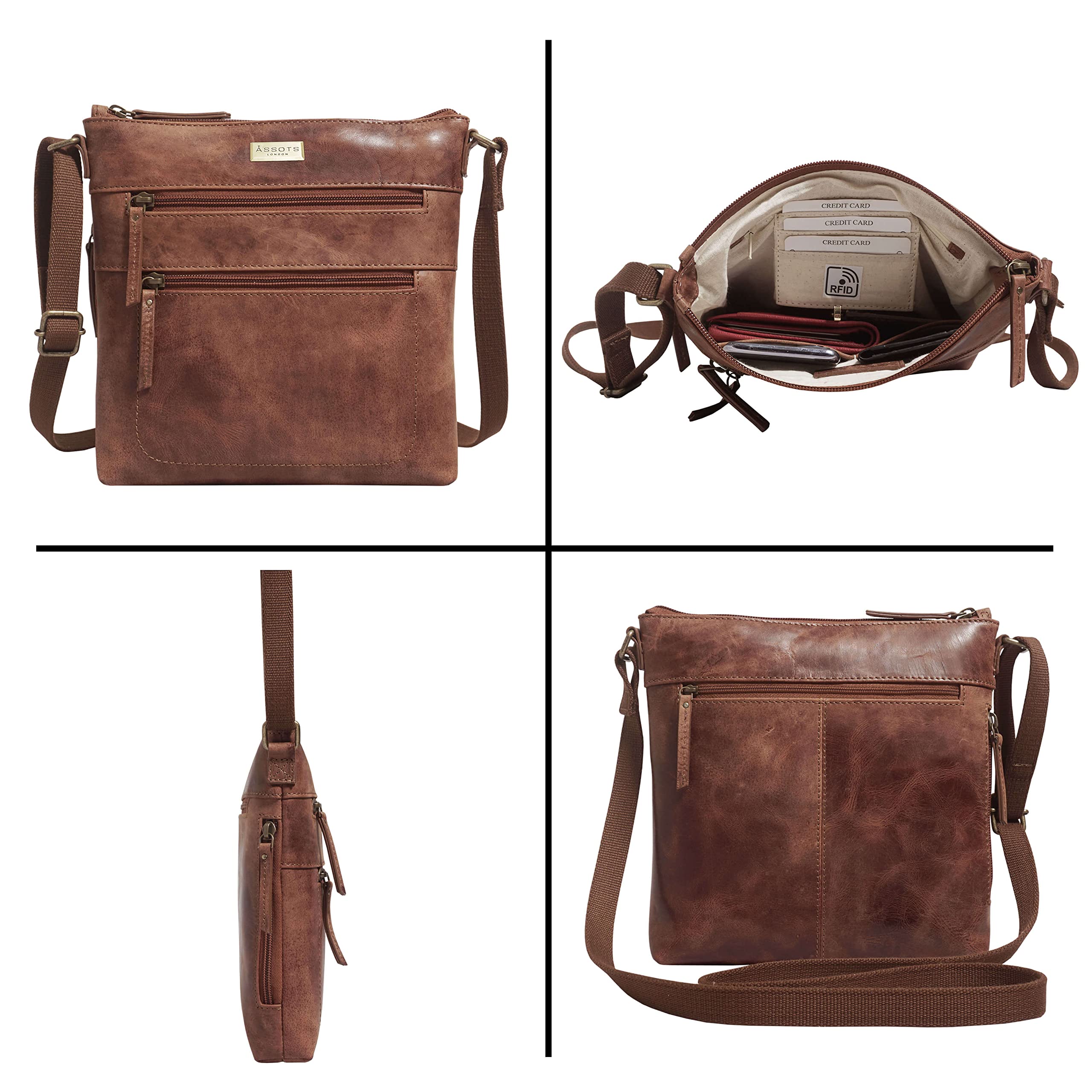 ASSOTS Crossbody Bags for Women – Real Leather Purses with RFID Protection, Multiple Pockets and Adjustable Strap