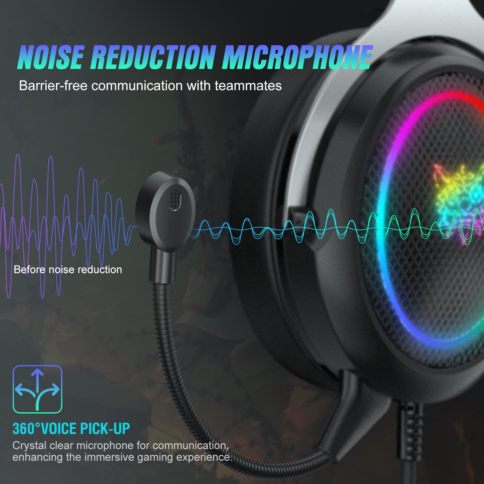 Ajsaki Gaming Headset for Playstation 5 - PC Headset with Detachable Mic RGB Light Over-Ear Gaming Headphones 7.1 Surround Sound Compatible with PS4 PS5 Xbox One (Silver)