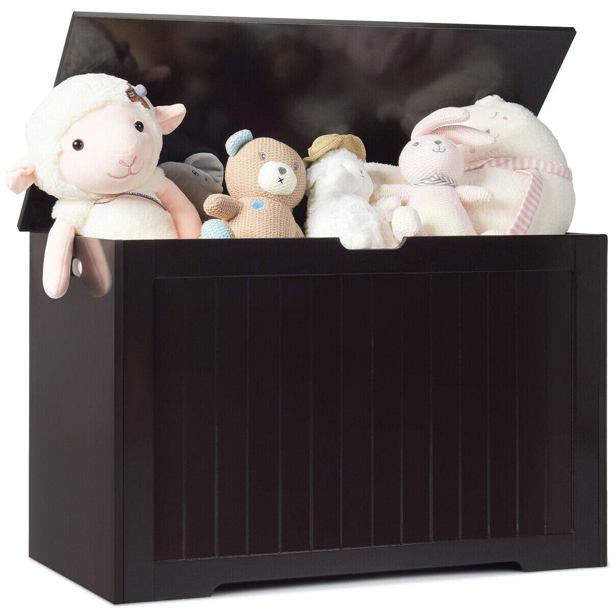DORTALA Toy Chest Box, Large Storage Wooden Toy Organizer with Flip-Top Lid, Finger-Pinch Prevention Toy Storage Case for Bedroom/Living Room/Kindergarten,White