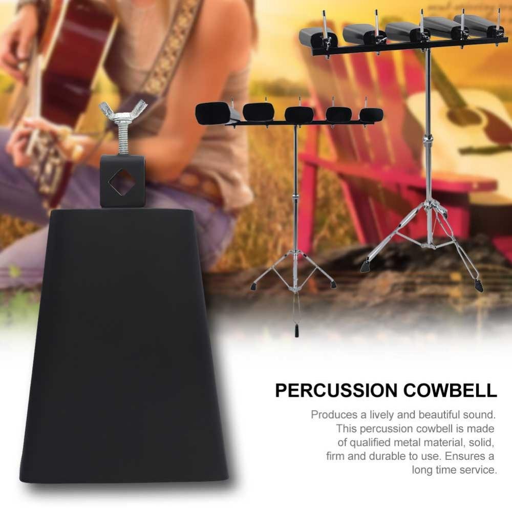 Cowbell Drum Cencerro,Plastic Cow Bell,Latin Percussion Cowbell 6 Inch Metal Cowbell Noise Maker with Handle for Drumset Kit Percussion Come with Stick Black Cow Bells Cowbell Drum Musical Cow Bell