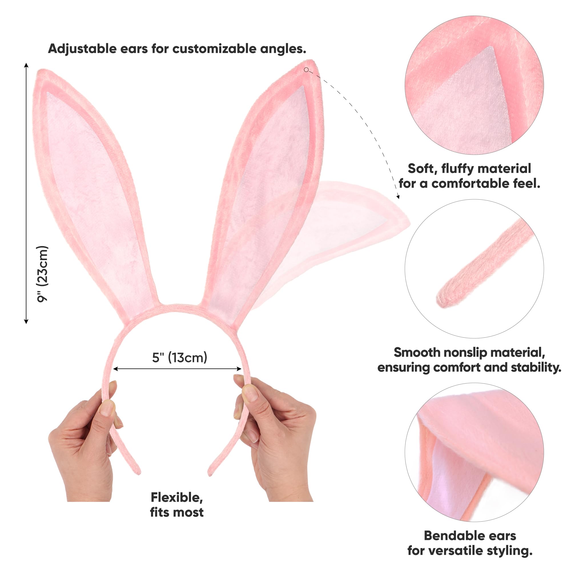 Funcredible Pink Bunny Ears - Bunny Ears Headbands - Bendable Bunny Ears - Bunny Rabbit Cosplay Costume Accessories for Kids and Adult