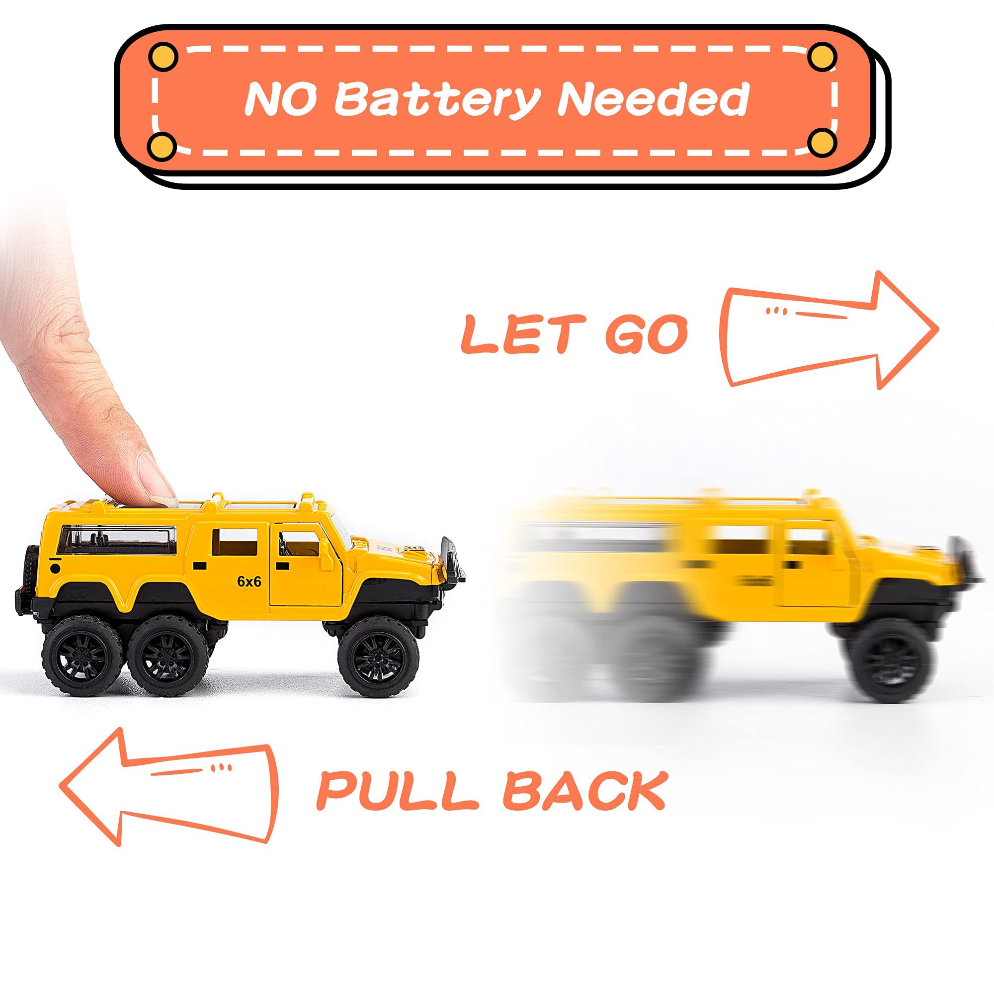 KIDAMI Diecast Toy Trucks 4 Pack Pull Back Toy Cars Openable Doors Off-Road Car Toys Birthday Gift for Boys and Toddlers (Original)