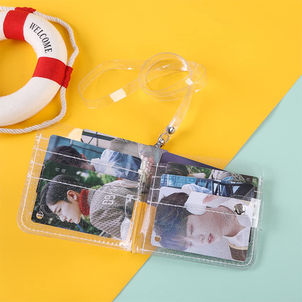 Clear Wallet Glitter Jelly Wallets Transparent Bifold Photocards Holder Lanyard Coin Pouch,Silver