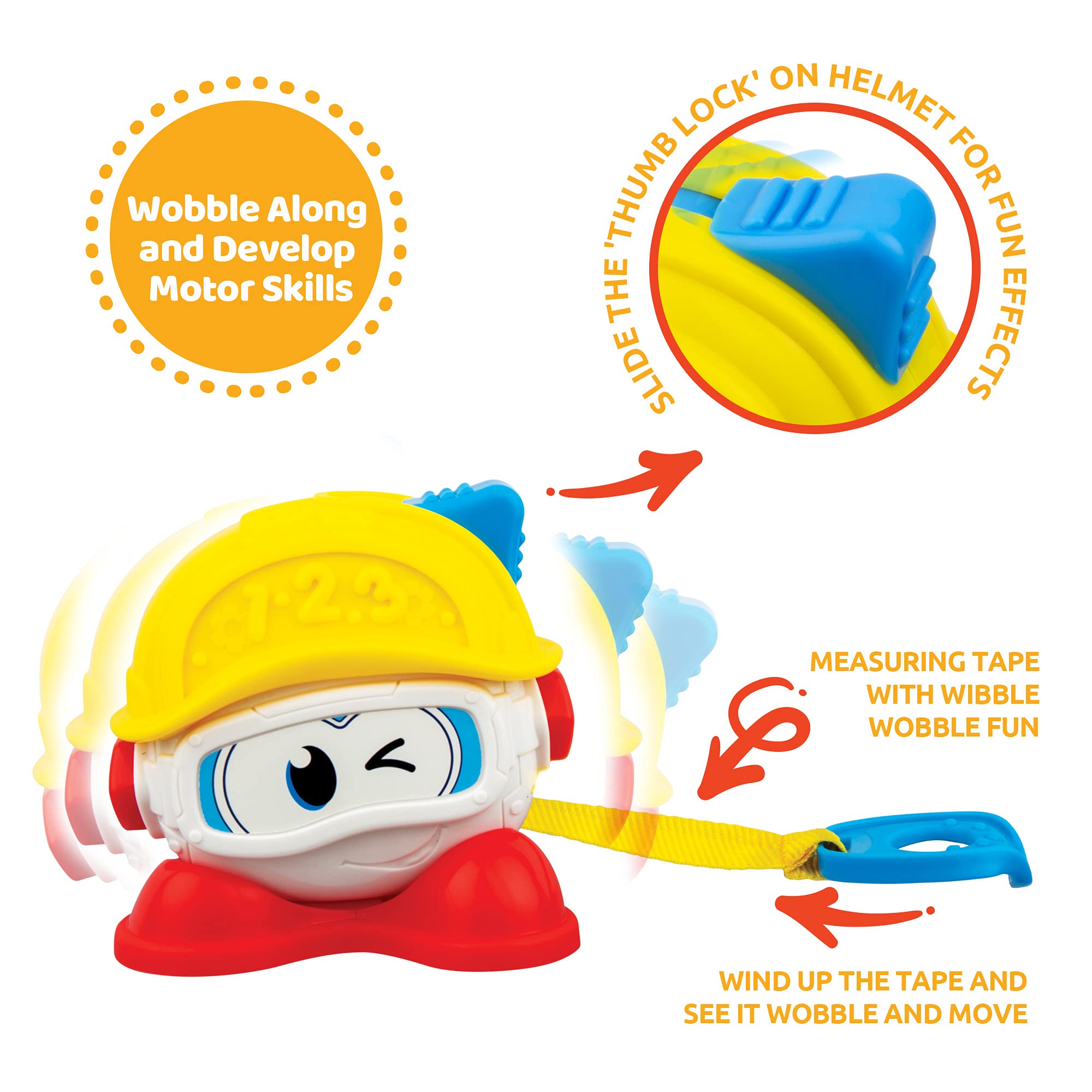 KiddoLab Kids Tape Measure - Pretend Paly Toys for Babies 6-12 Months - Wibble Wobble Toy with Pull String & Lock - Early Developmental Fine Motor Skills 12-18 Months Baby Toys