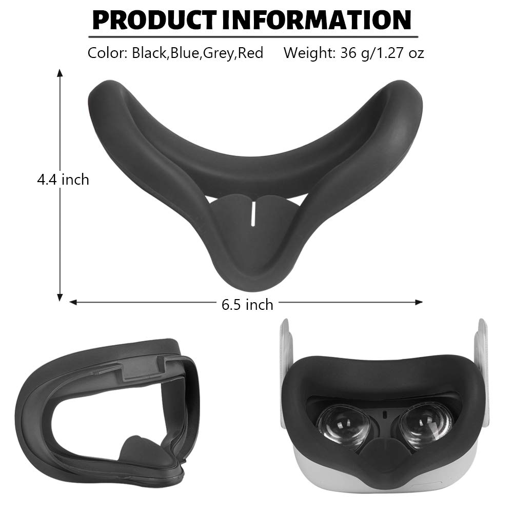 Akaigu Silicone Cover Silicone VR Face Cover with Eye Pad Lens Protect Cover for Oculus Quest 2 Sweatproof Lightproof VR Accessories (Black)
