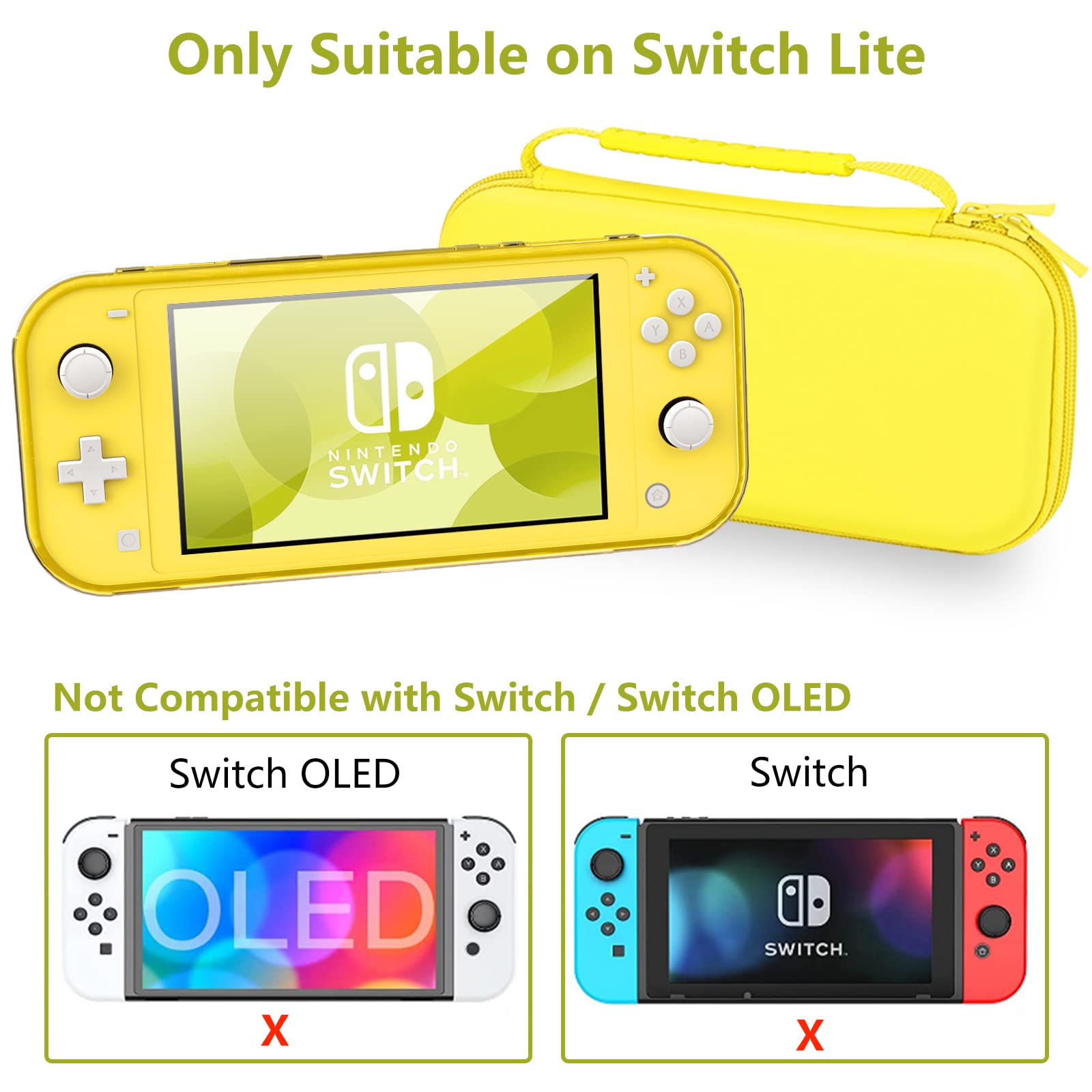 HEYSTOP Compatible with Switch Lite Carrying Case, Switch Lite Case with Soft TPU Protective Case Games Card 6 Thumb Grip Caps for Nintendo Switch Lite Accessories Kit(Yellow)