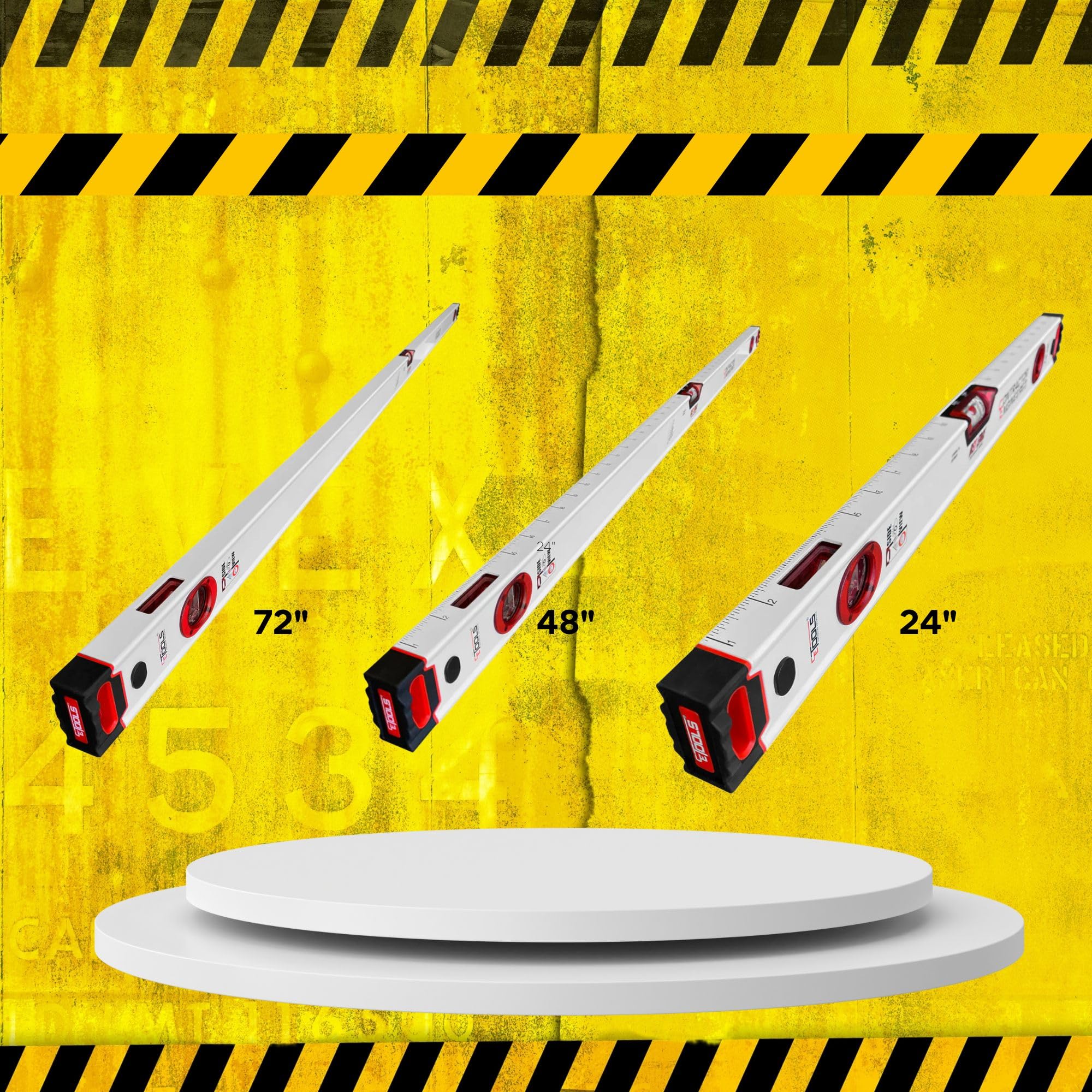 CE Tools Contractor Engineered Red Edge Construction Levels 24, 48, 72 Inch Set, Shock-Proof Vial, Milled Bottom, Robust End Caps