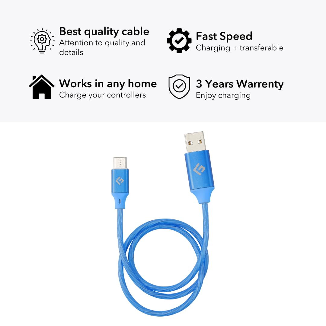 FLOATING GRIP LED USB C Charging Cable, 0.5M/1.5FT 3A Light Up Type c Fast Charging Cable with Data Sync, Compatible with PlayStation, Xbox & More (Blue)