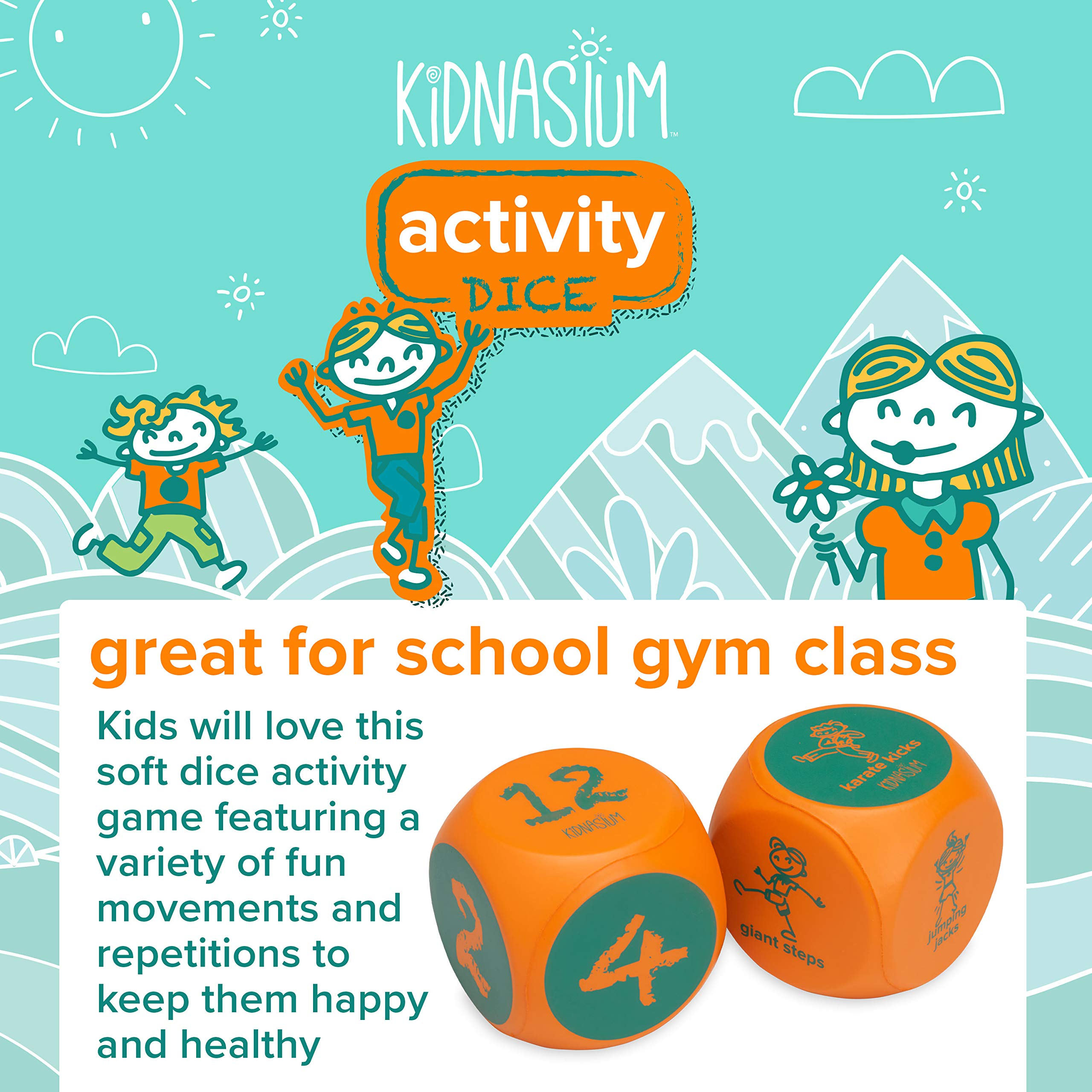 Kidnasium Activity Fitness & Exercise Dice | Fun Educational Classroom Gym Learning Game for Kids 5 and Up | Soft Rolling Cubes for Active Boys & Girls