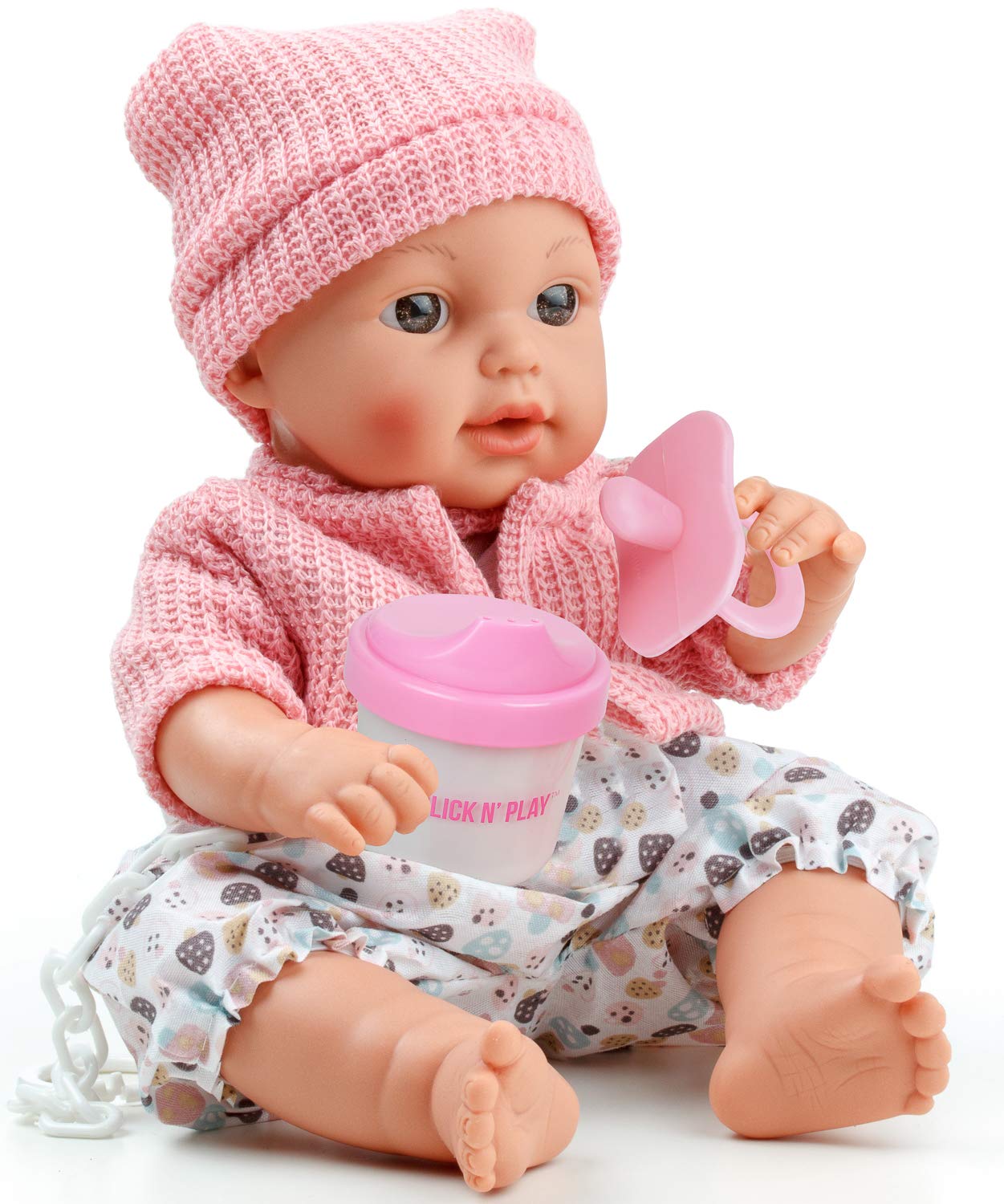 Click N' Play Magic Disappearing Sippy Cup & Doll Pacifier Set, Baby Doll Bottle with Milk, Accessories for Kids Ages 2-4, Pink