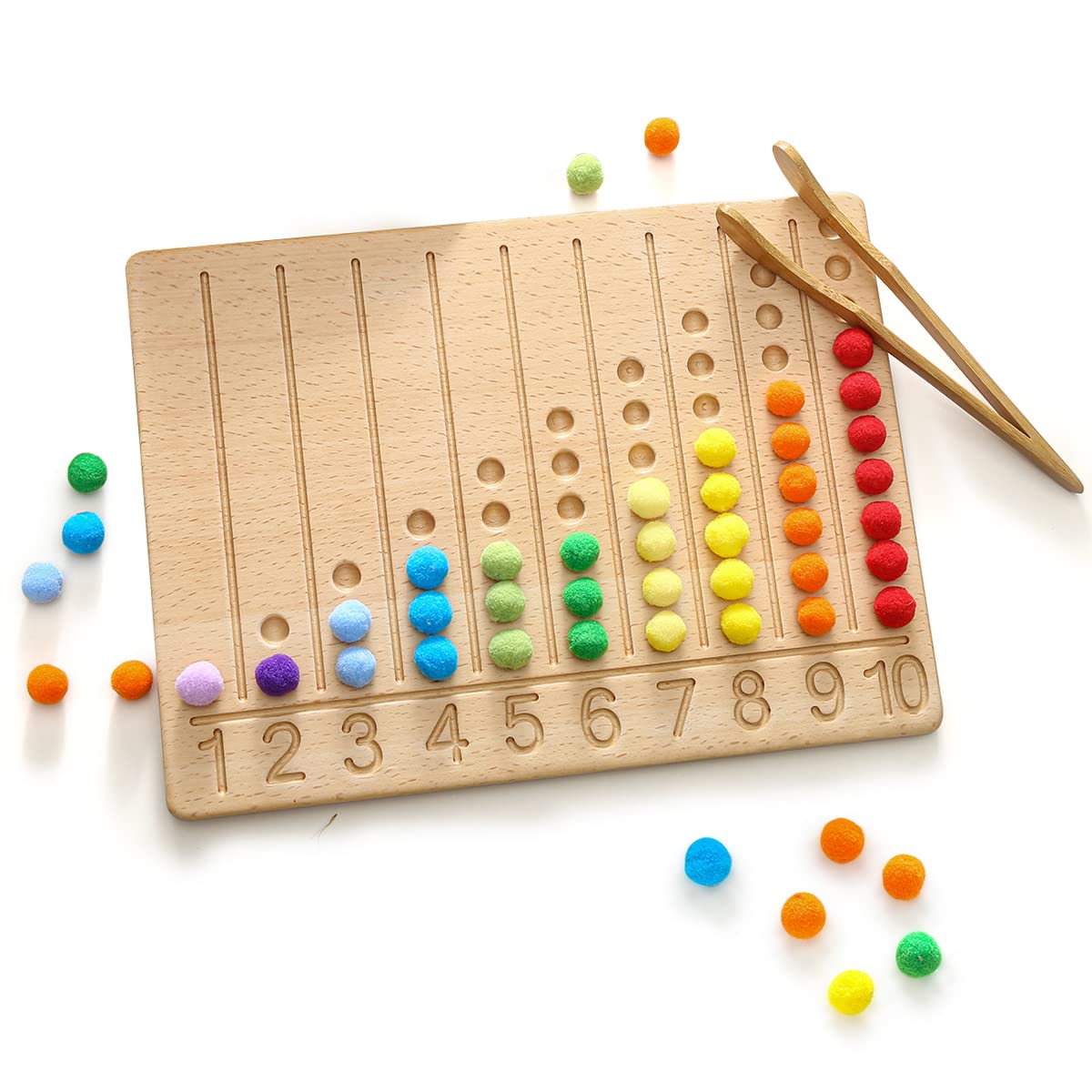 Wooden Bead Board Game Montessori Toys for Toddlers Puzzle Color Sorting Stacking Toys Wooden Tracing Board Math Counting Game for Kids Fine Motor Skill Montessori Toys for Toddler
