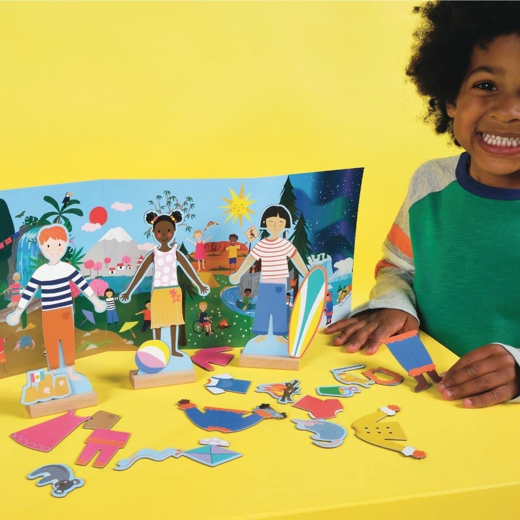 Floss & Rock 43P6379 One World Wooden Magnetic Dress Up Doll Playset, Multicolor, 18 x 9.5 x 0.3cm